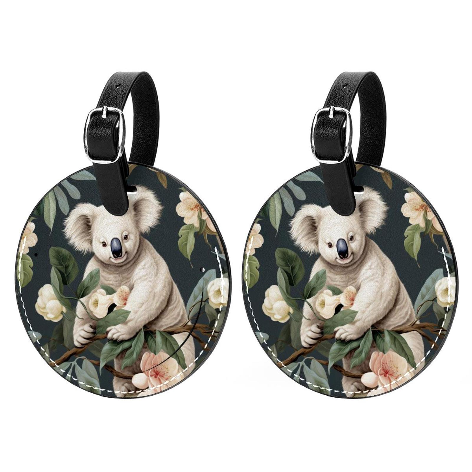 Koala Set of 2pcs PU Leather Round Suitcase Tags with Privacy Cover and ...