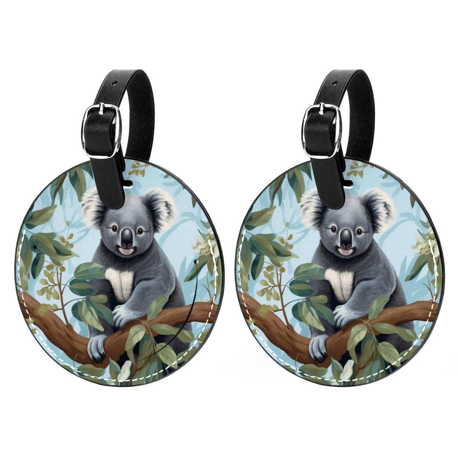 Koala Set of 2pcs PU Leather Round Suitcase Tags with Privacy Cover and ...