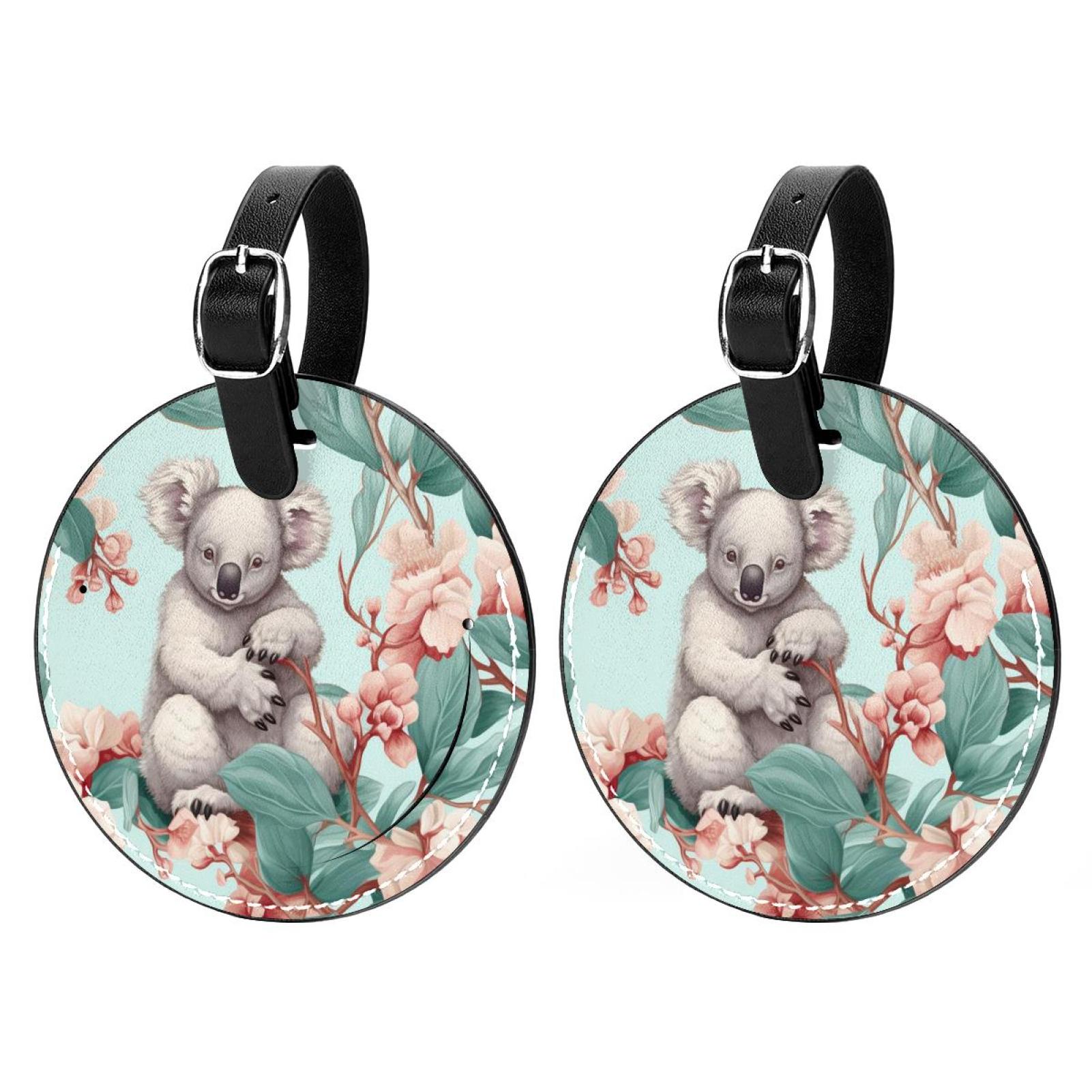 Koala Set of 2pcs PU Leather Round Suitcase Tags with Privacy Cover and ...