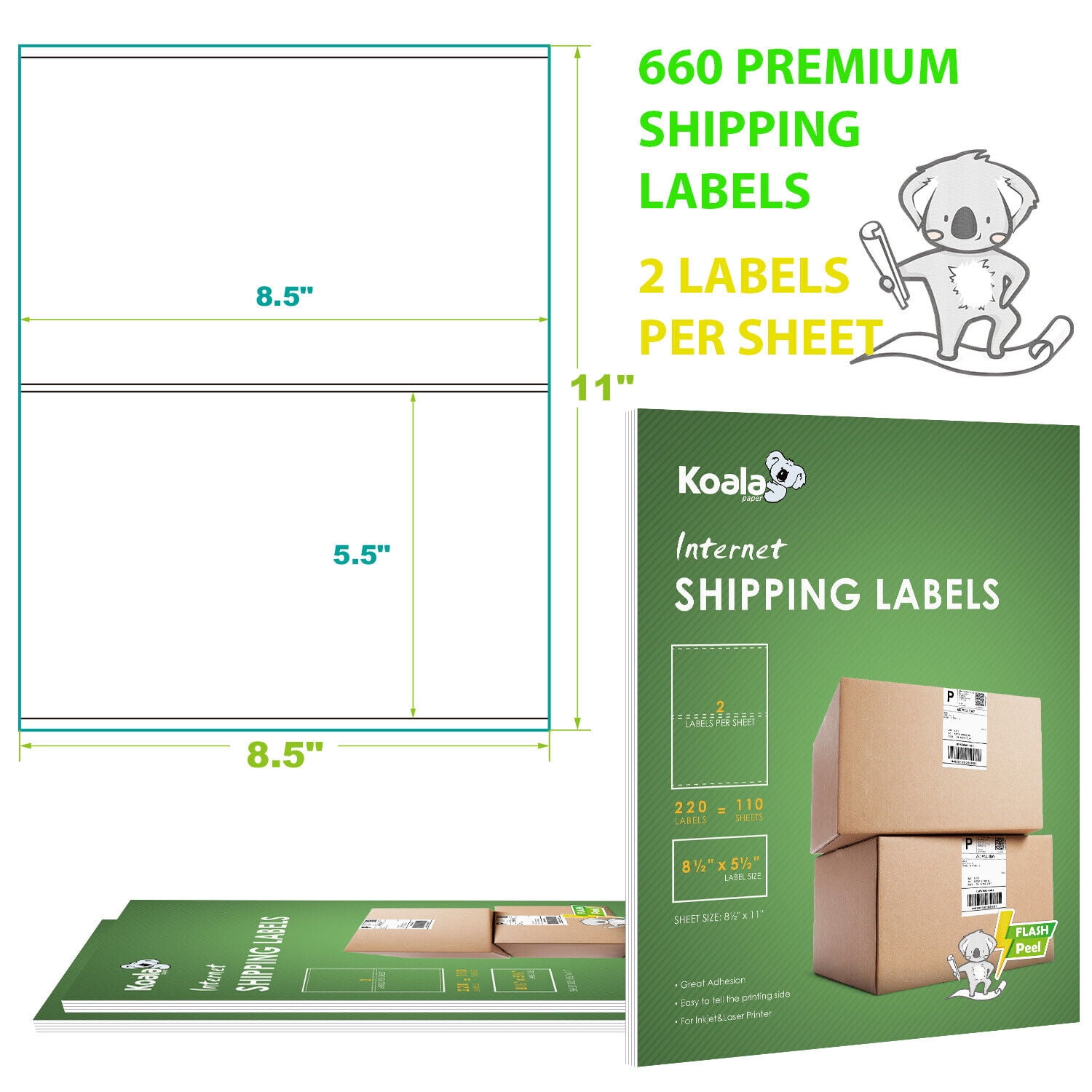 Koala Shipping Labels 5.5 x 8.5 Half Sheet Shipping Labels 660 Labels 8 ...