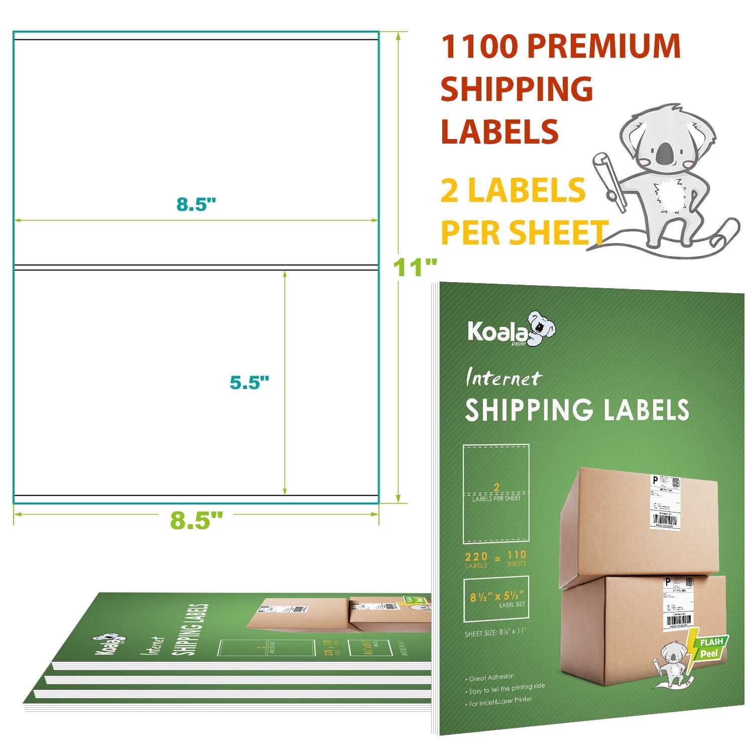 Koala Easy Peel Mailing Shipping Labels, 8.5x5.5, 1100 Labels, White ...