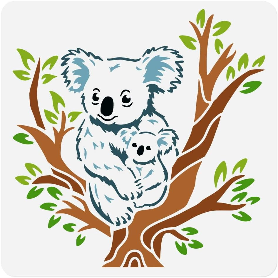 Koala Sitting on a Tree Stencil for Painting 11.8 x 11.8 Inch Reusable ...