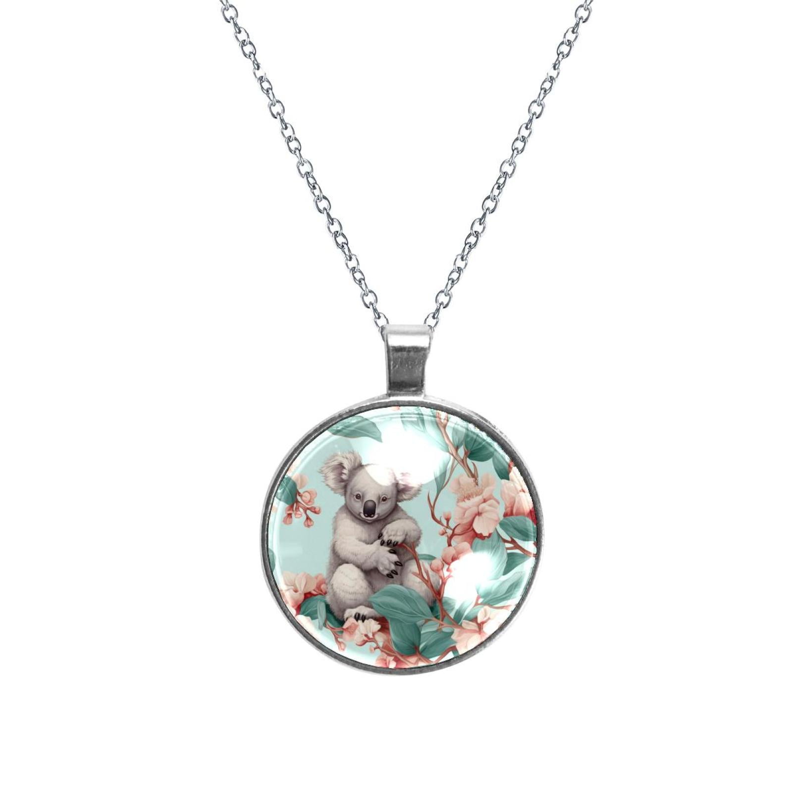 Koala Stunning Women's Circular Glass Pendant Necklace Jewelry ...