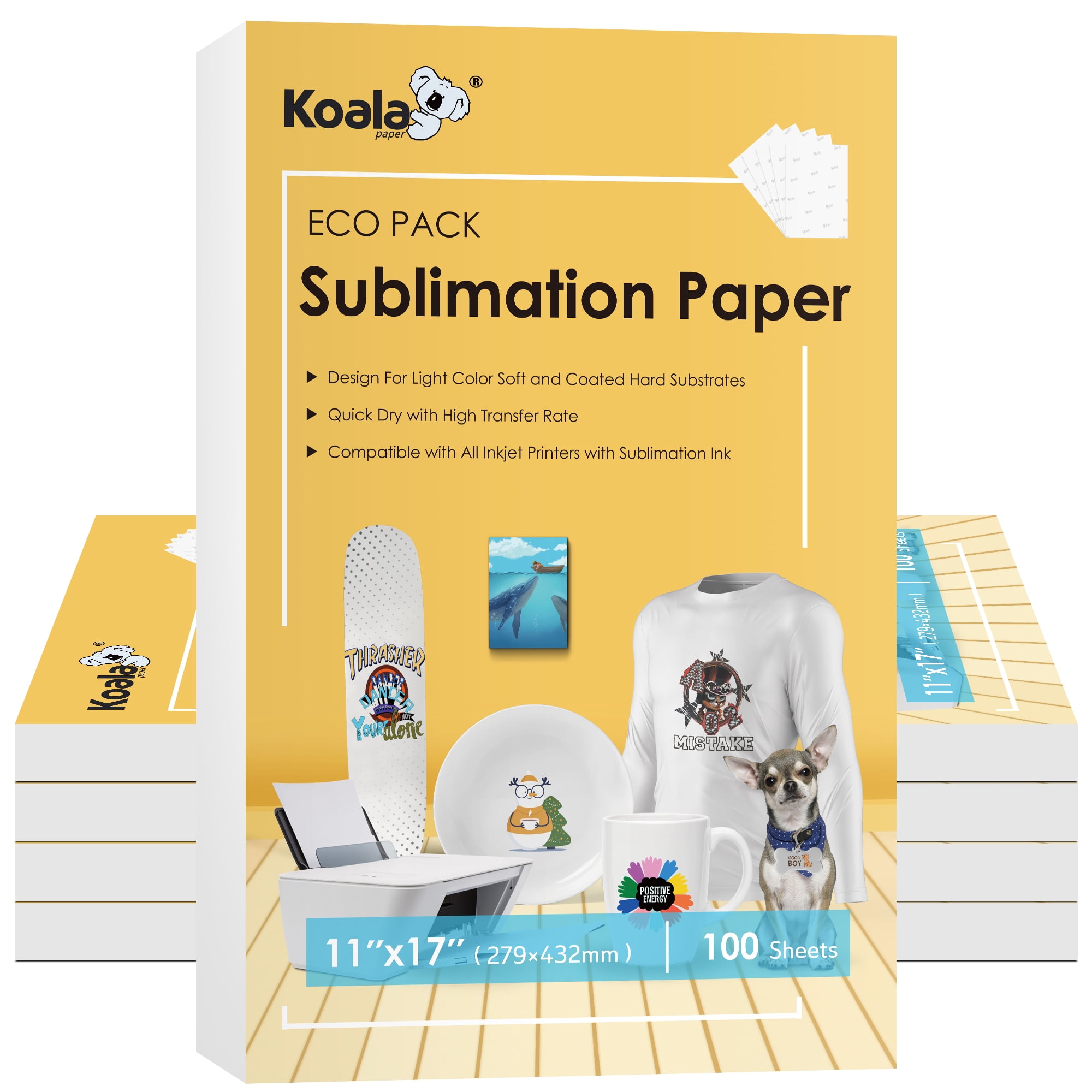 Koala Sublimation Paper 11X17 inch, Bulk 500 Sheets, for Inkjet Printer ...
