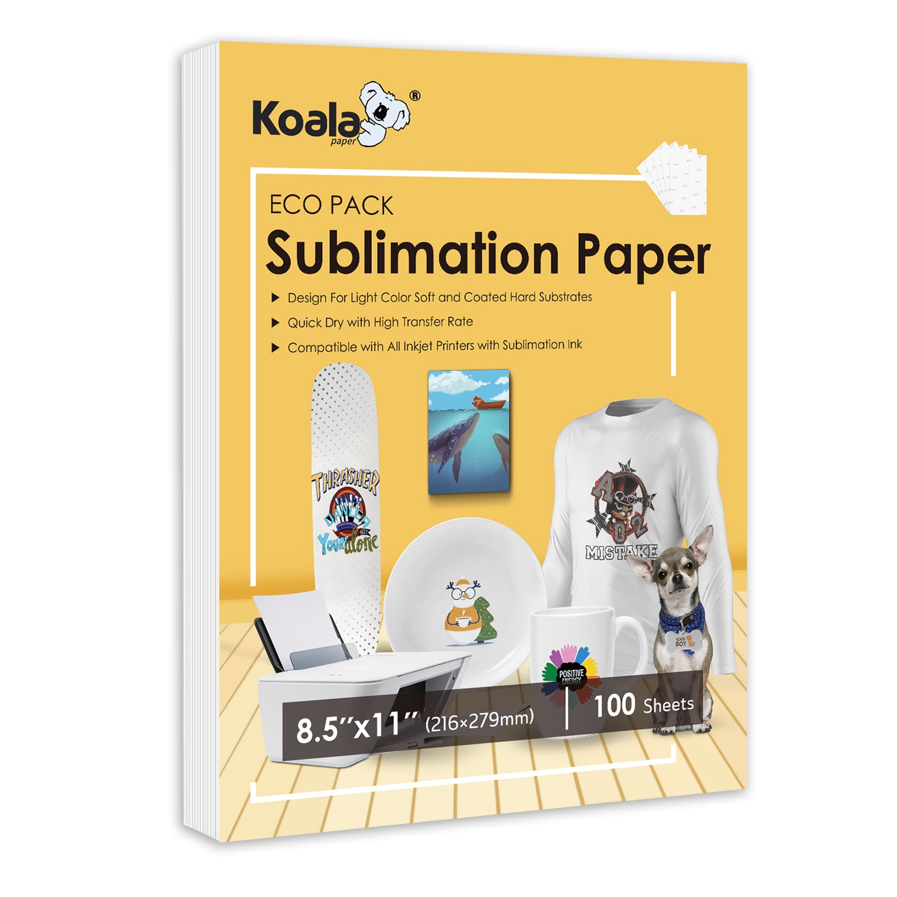 Koala Bulk Printing Sublimation Paper 8.5x11 100 Sheets for Inkjet Printer, Heat Transfer for ...