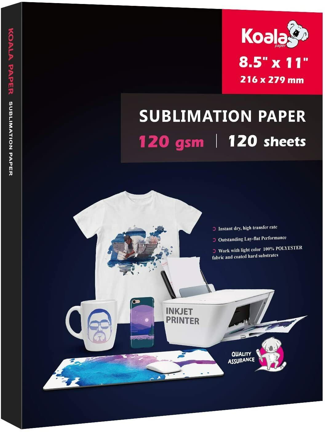 Koala Sublimation Paper 8.5x11 120 Sheets 120gsm for Inkjet Printer ...