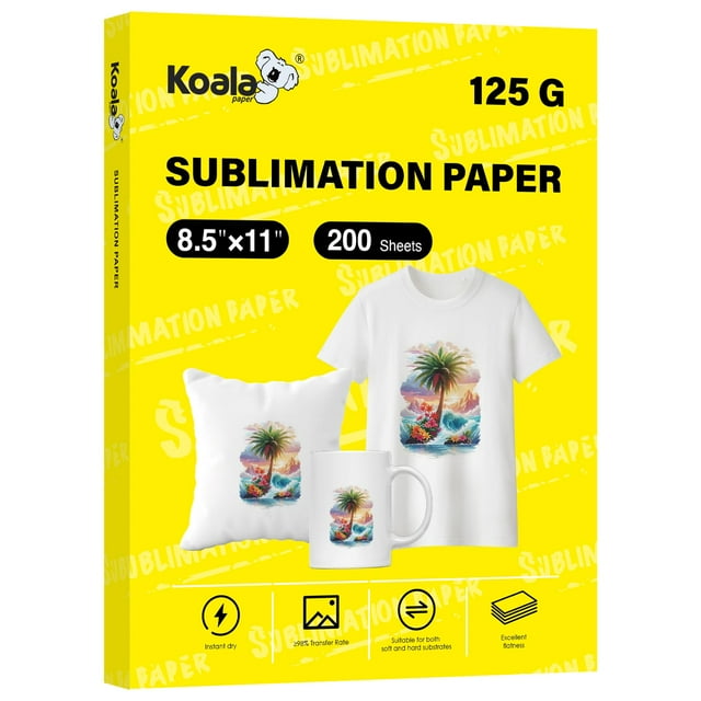 Koala Sublimation Paper 8.5x11 200 Sheets 125gsm for Inkjet Printer ...