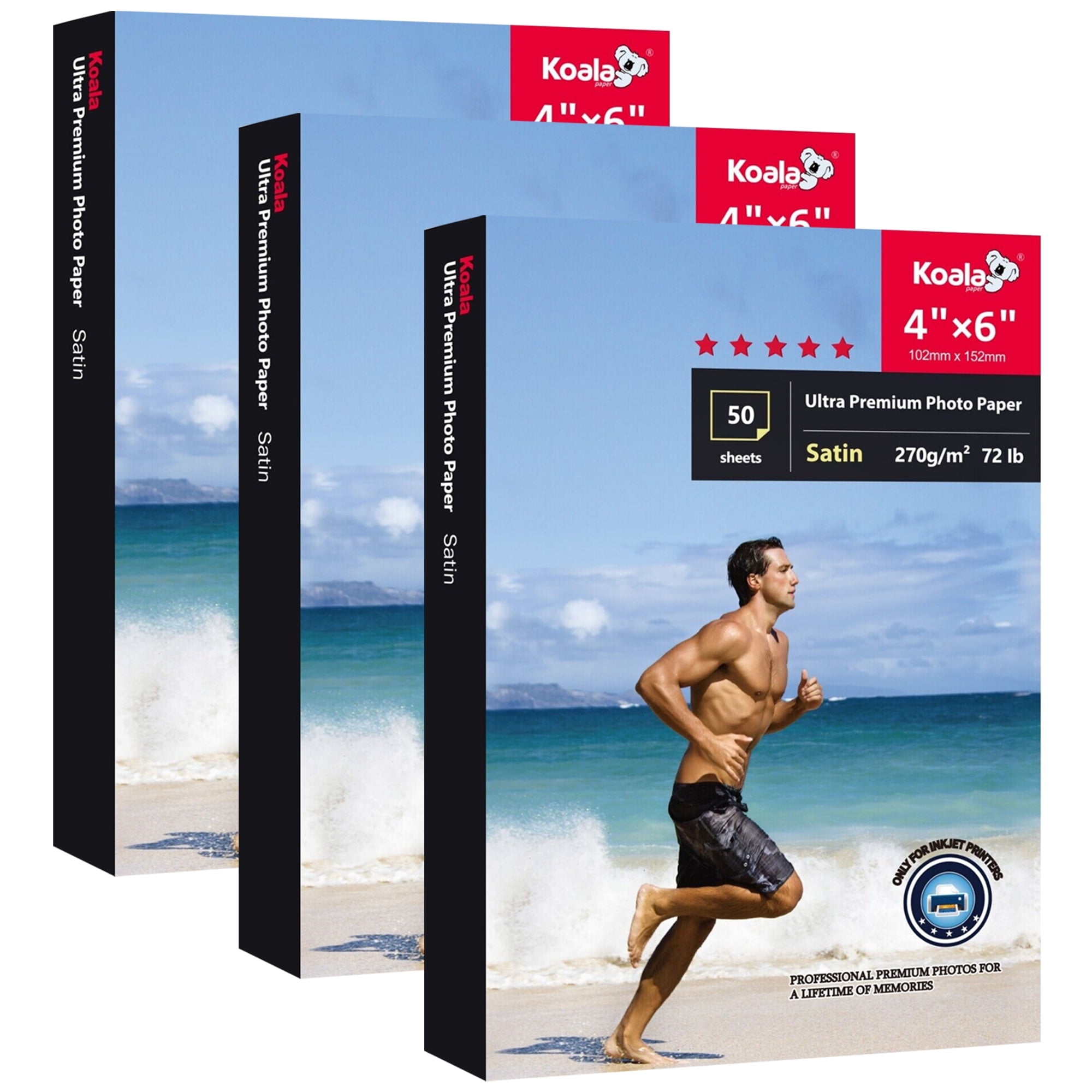 Koala Ultra Premium Inkjet Satin Photo Paper 4x6, 150 Sheets, 72lb, Water-resistant, Semi-Gloss ...
