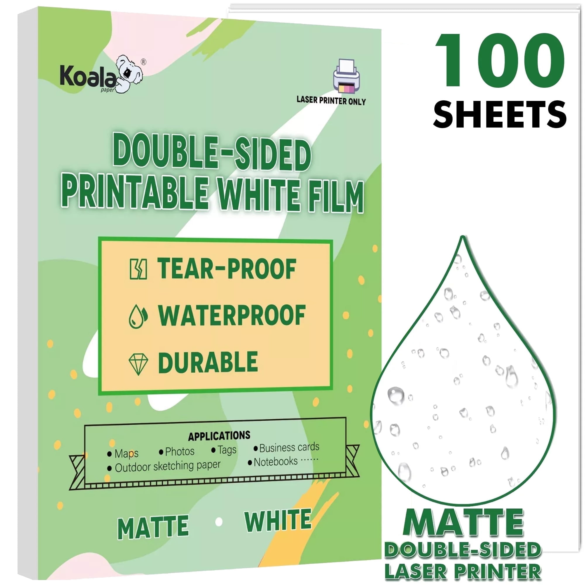 Koala Waterproof Printer Paper for Laser, 11x17, 100 Sheets, 5Mil ...