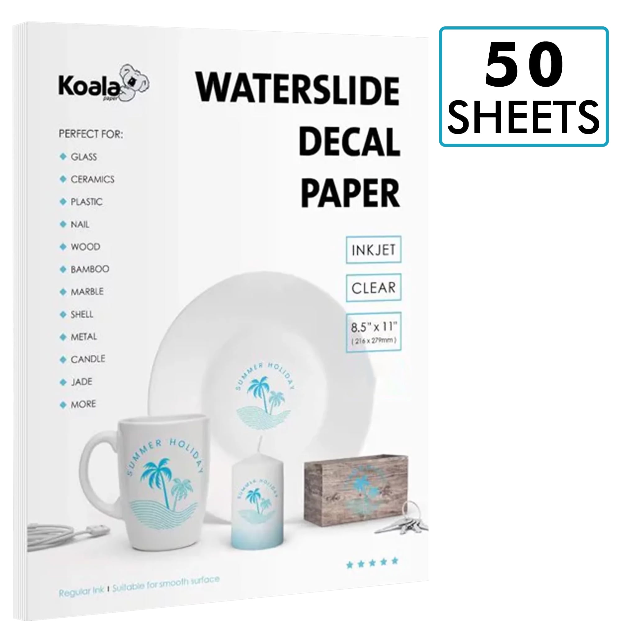 Koala Waterslide Decal Paper INKJET CLEAR, 50 Sheets 8.5x11 Inch Water ...