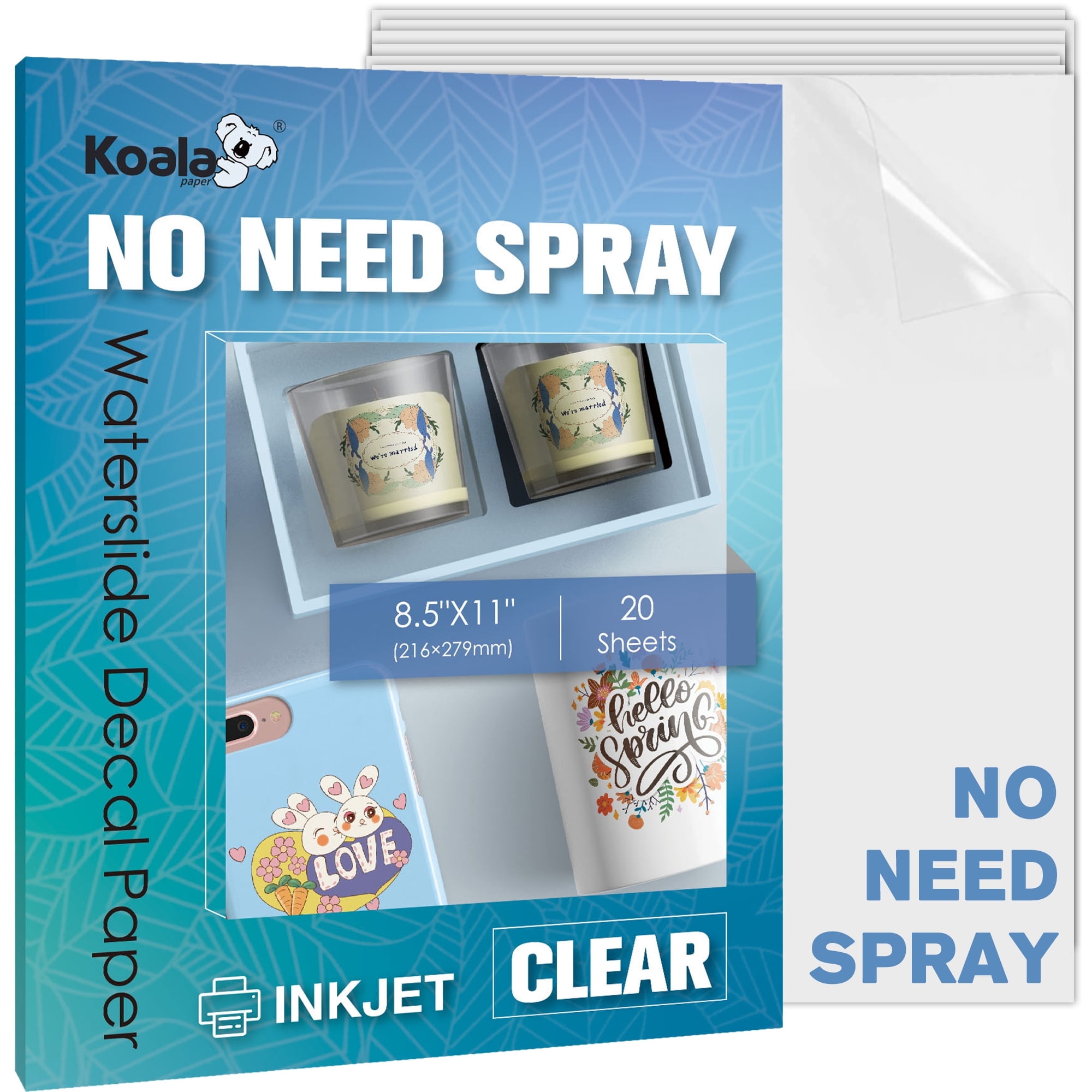 Koala Waterslide Decal Paper for Inkjet Printer, Clear No Need Spray Water Slide Decal Transfer ...