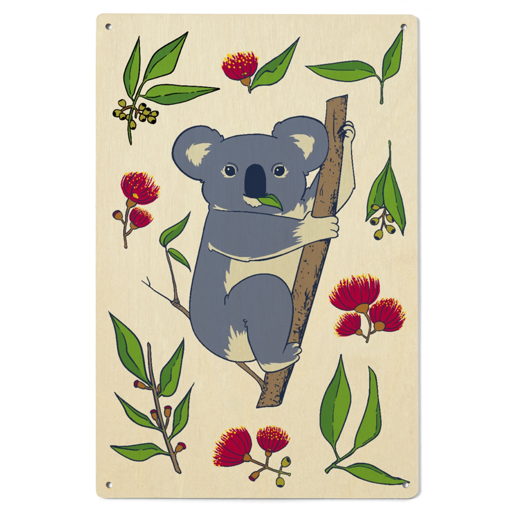 Koala, Whimsical Doodle Style Birch Wood Wall Sign (6x9 Rustic Home ...