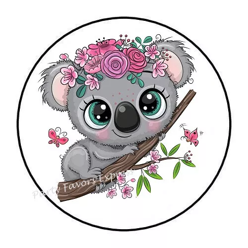 Koala With Flowers In Tree Sticker Party Favors Sticker Envelope Seals ...