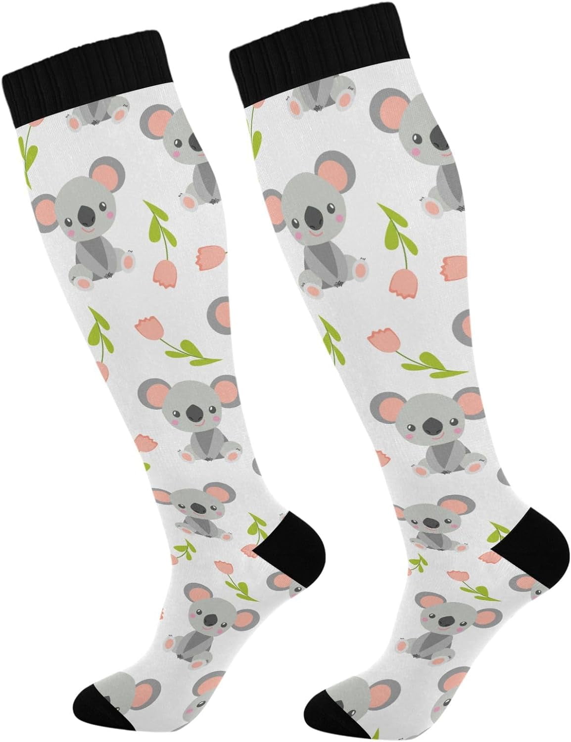 Koala and Flowers Compression Socks 20-30mmHg for Women Men - Knee High ...