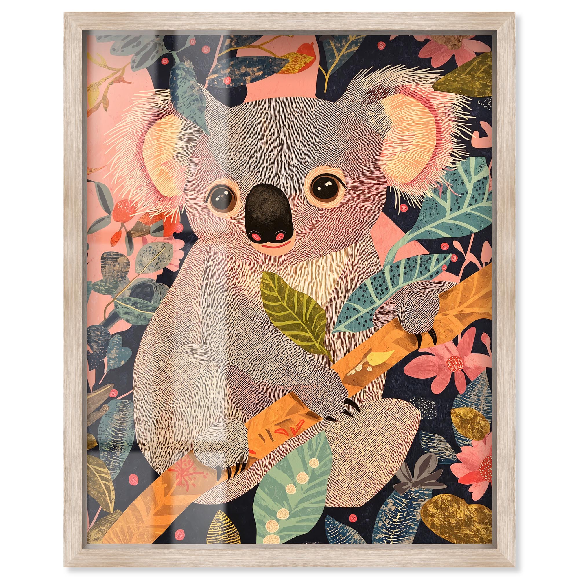 Koala in the Leaves Shadowbox Print Zoo Art by Art Remedy, Blonde Frame ...
