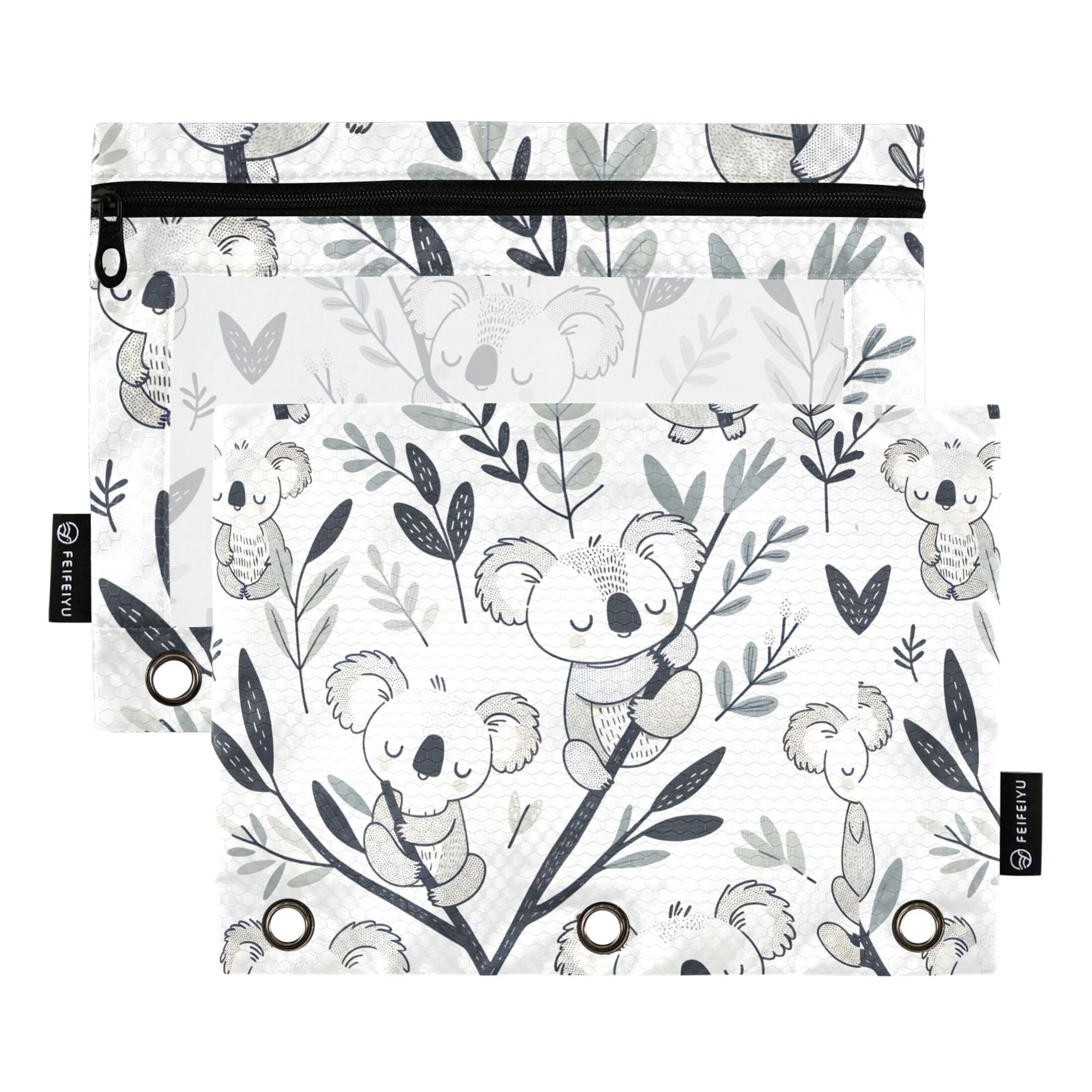 Koala on Branch 2 Pack Pencil Pouch for 3 Ring Binder Smooth Zipper ...