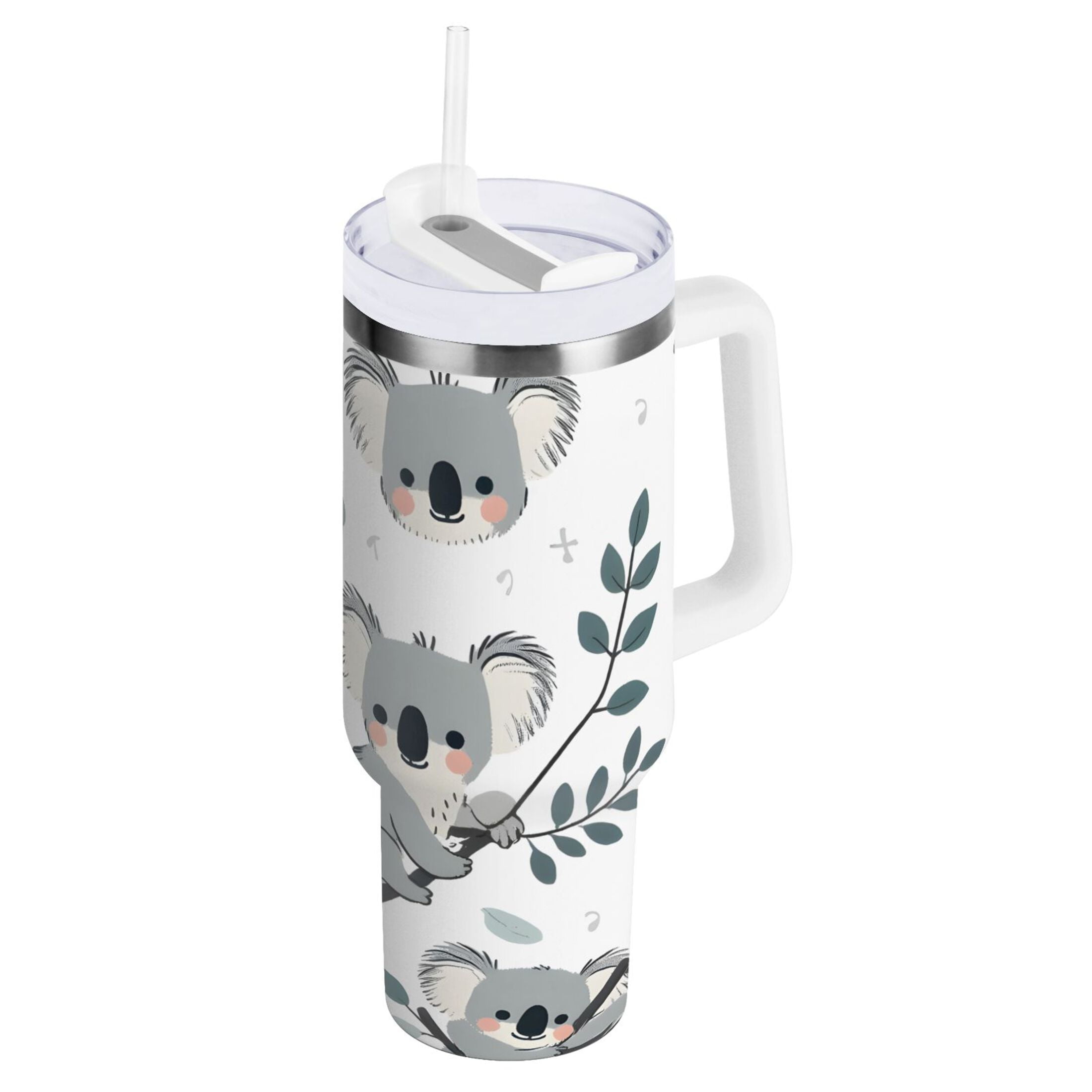 Koala on Branch Tumbler with Handle and Straw Insulated Travel Mug ...