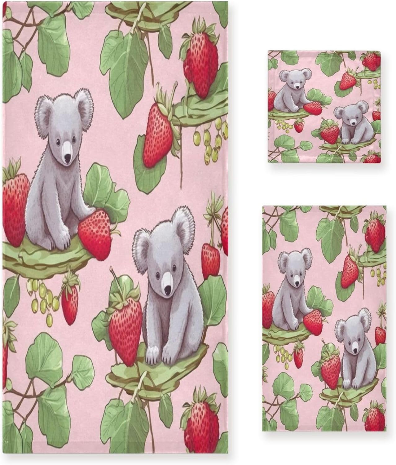 Koala on Strawberry Bath Towels Absorbent Bath Towels Set Soft Towel ...