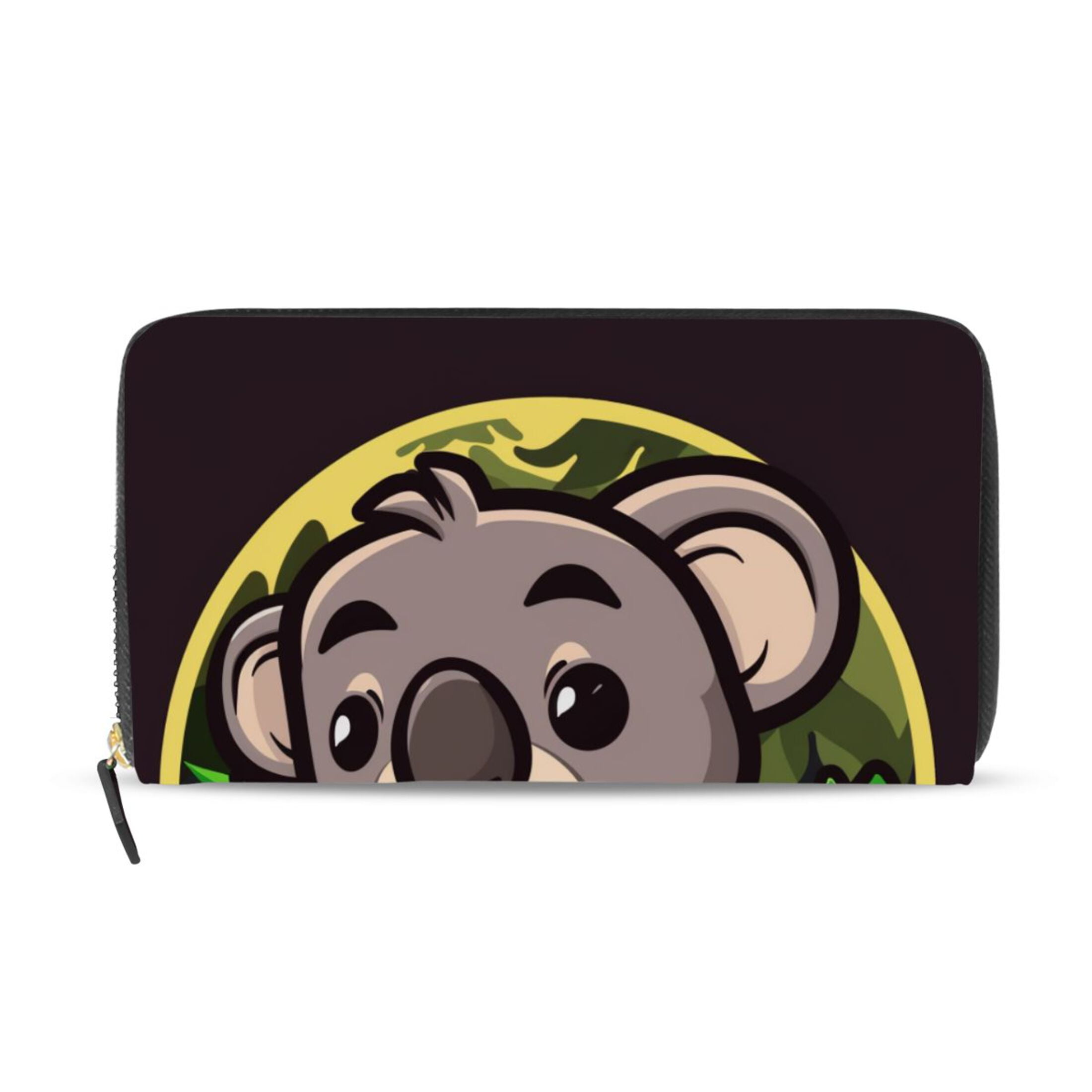 Koala with Branches Leaves Cartoon Women's Long Zipper Wallet Bifold ...