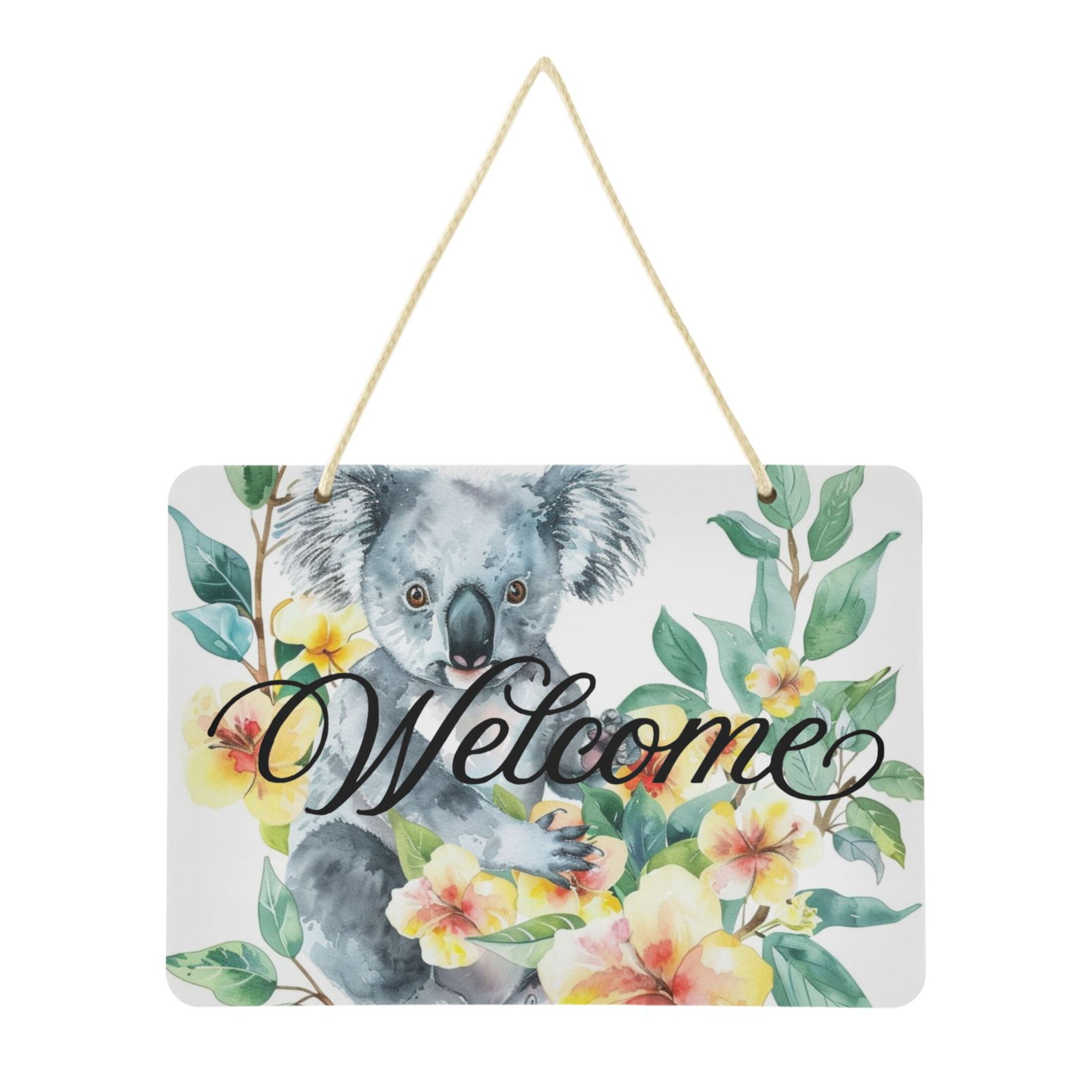 Koala with Flowers Welcome Sign Front Door PVC 14x10 inch Hanger Hello ...