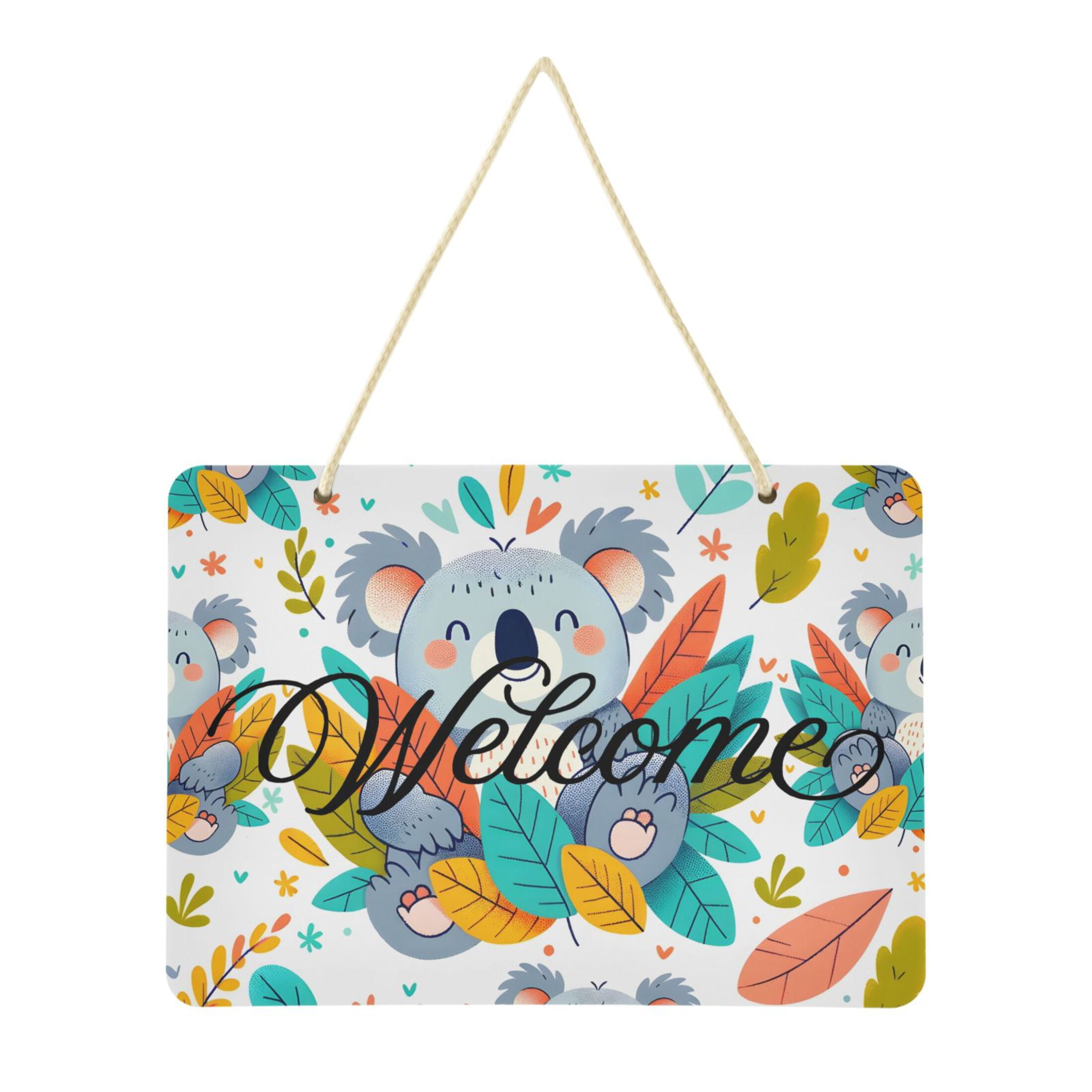 Koala with Plant Welcome Sign Front Door PVC 14x10 inch Hanger Hello ...