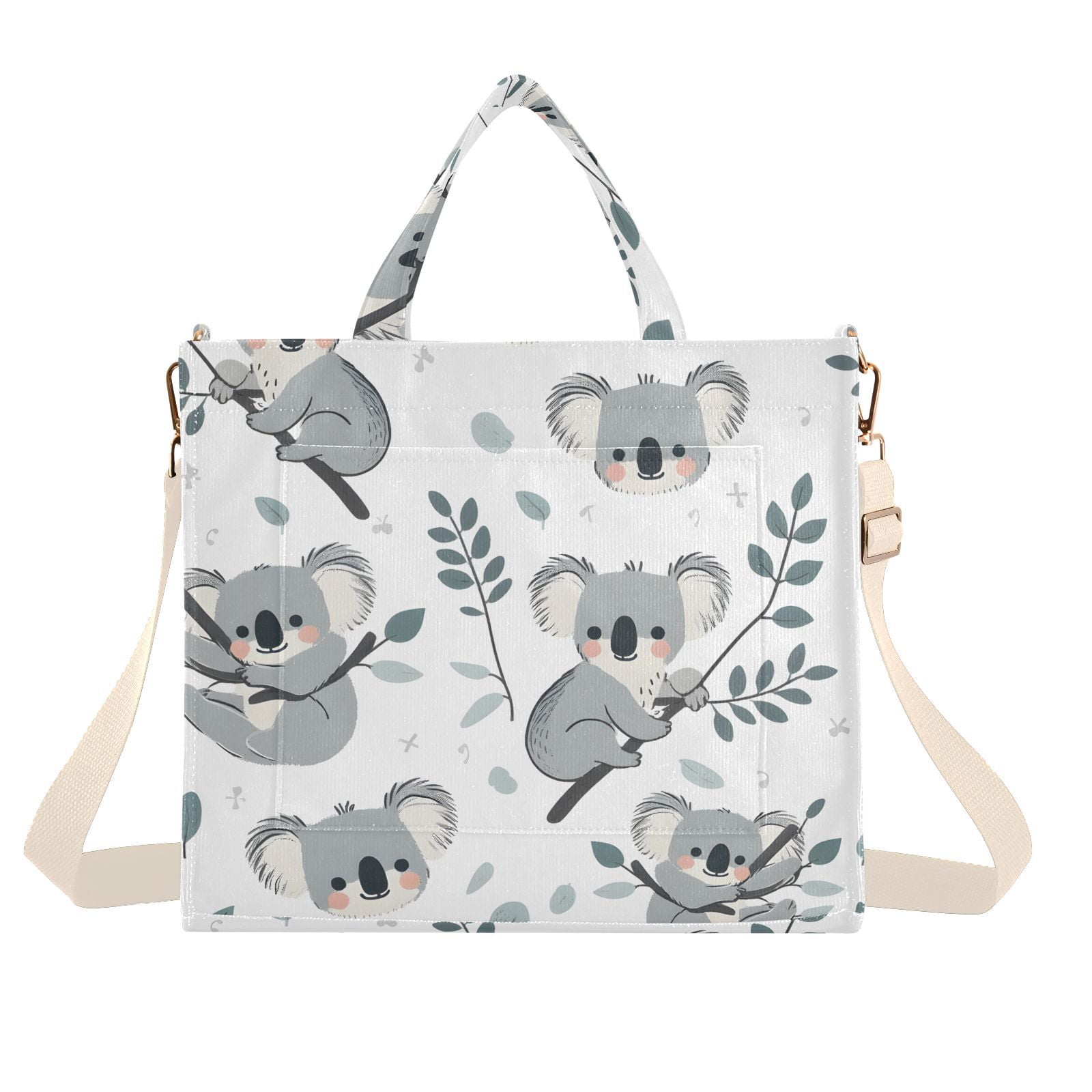 Koalas Leaves Gray Corduroy Tote Bag Handbag Large Messenger Bag ...