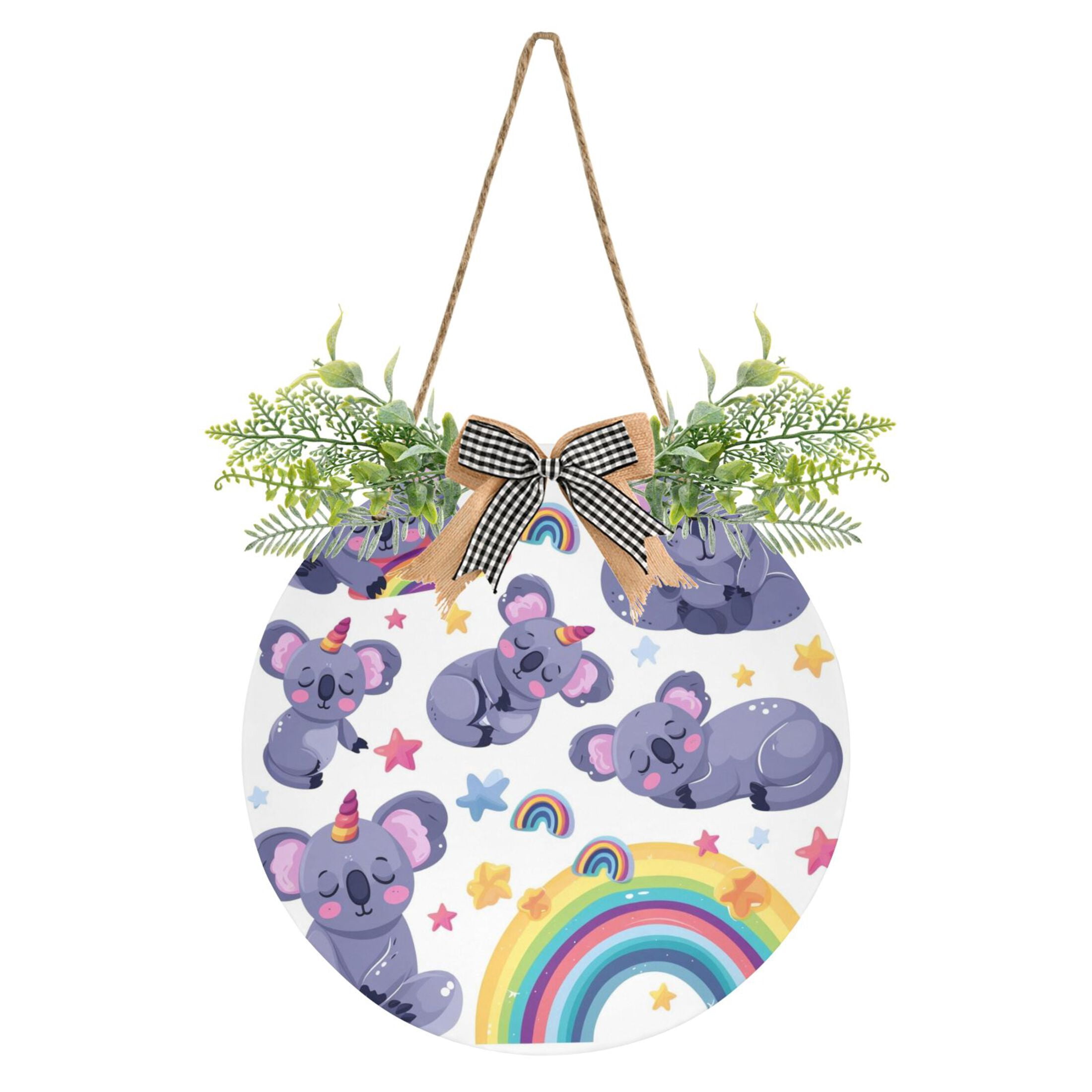 Koalas Star Rainbow Welcome Front Door Sign Round 12 inch Porch Hanging ...