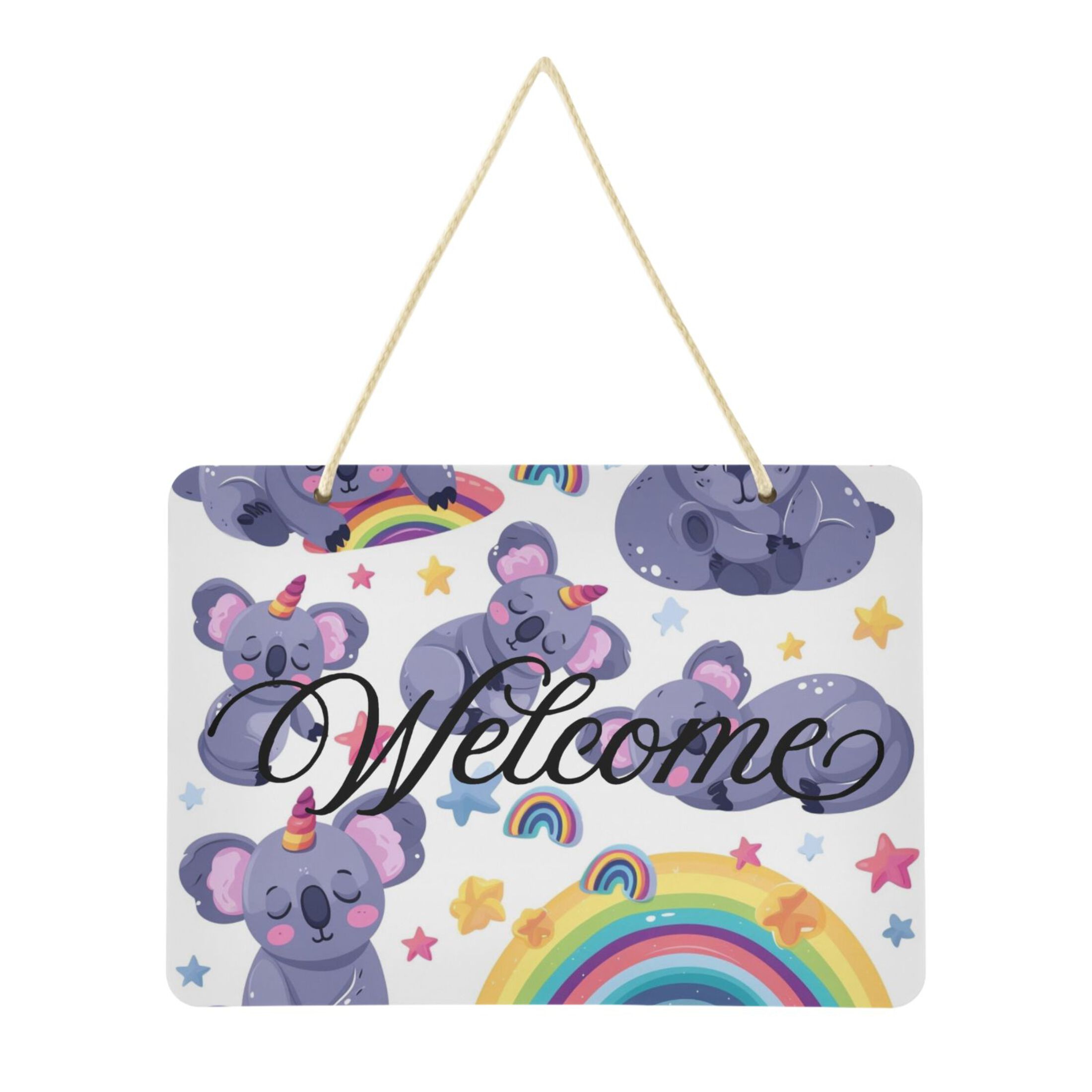 Koalas Star Rainbow Welcome Sign Front Door PVC 14x10 inch Hanger Hello ...