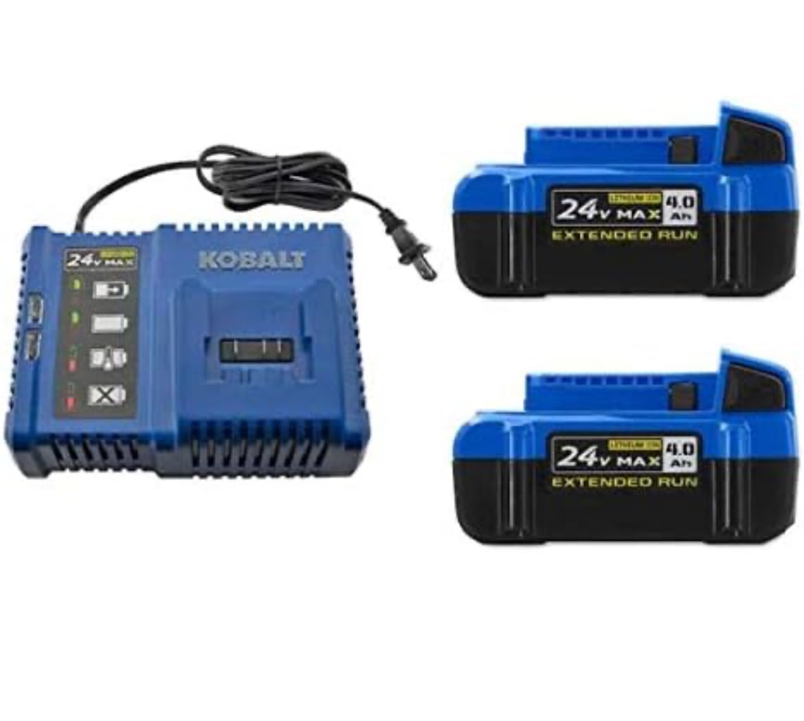 Kobalt 24V Lithium Power Tool Battery Kit, 2-Pack 4Ah, Charger Included ...