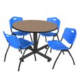 Kobe 48" Round Breakroom Table- Noble Oak & 4 'M' Stack Chairs- Blue ...