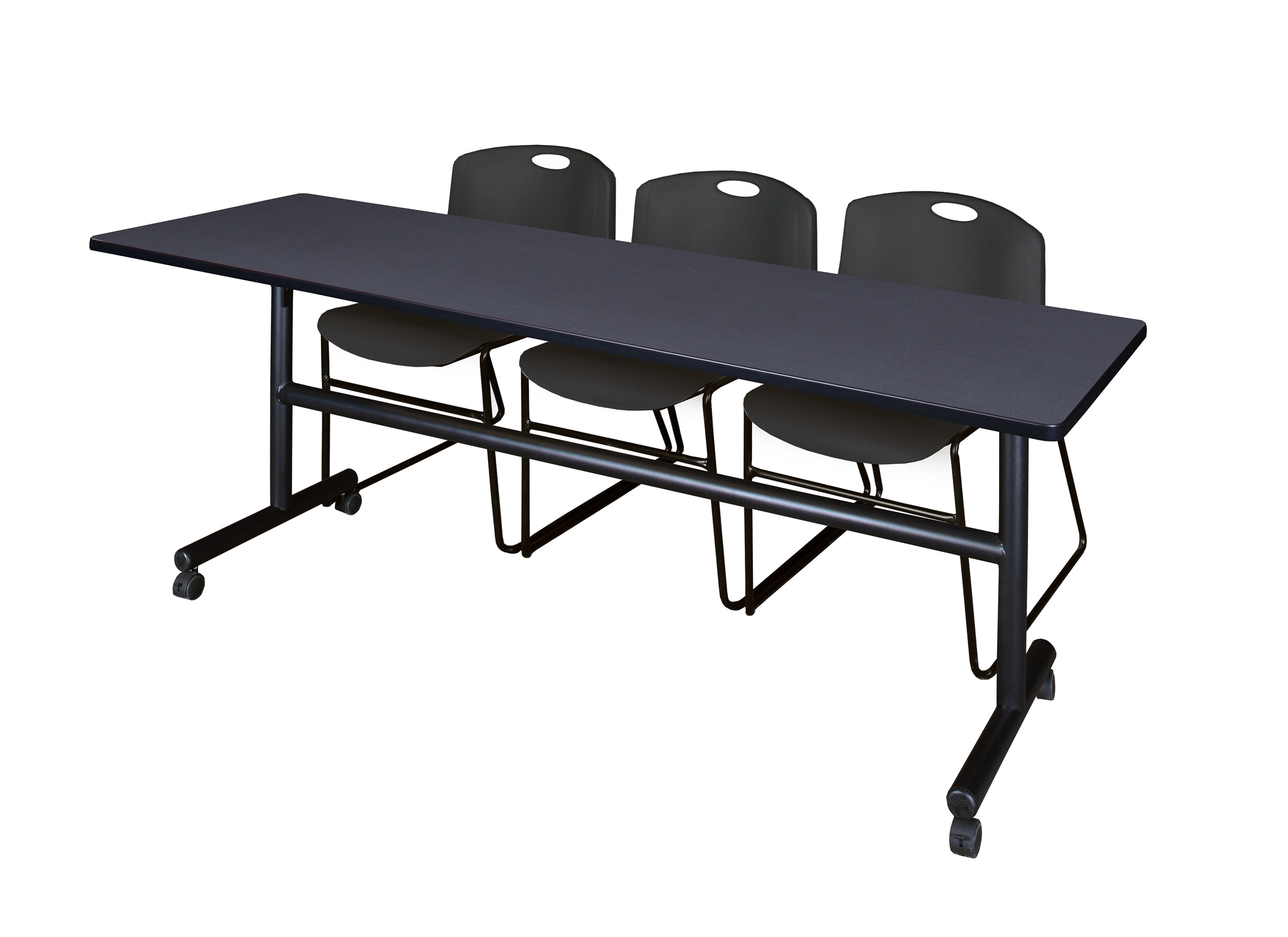 Kobe 84" Flip Top Mobile Training Table- Grey & 3 Zeng Stack Chairs ...