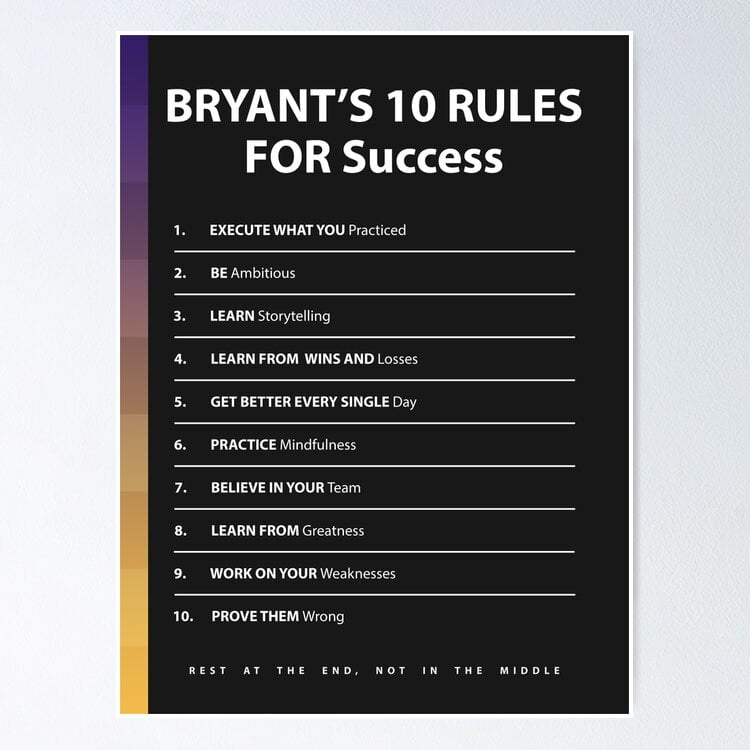 Kobe Bryant 10 Rules For Success Motivational Art UNFRAMED Poster ...