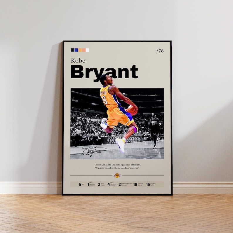 Kobe Bryant Poster, Basketball Legend Art Print, Wall Decor, Sports ...