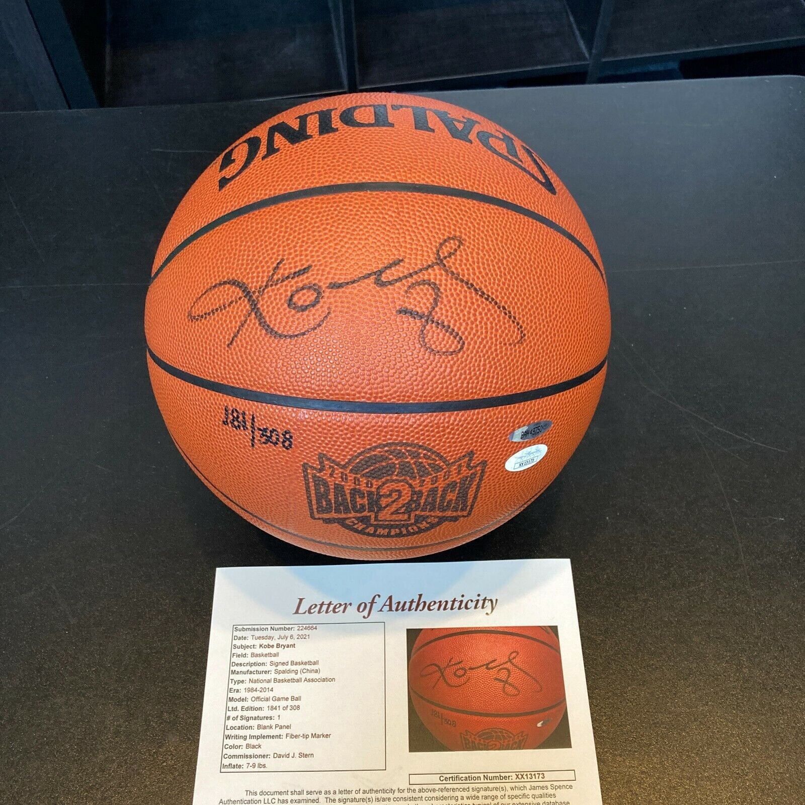 Kobe Bryant Signed 2000-01 Back To Back Official Game Basketball UDA ...