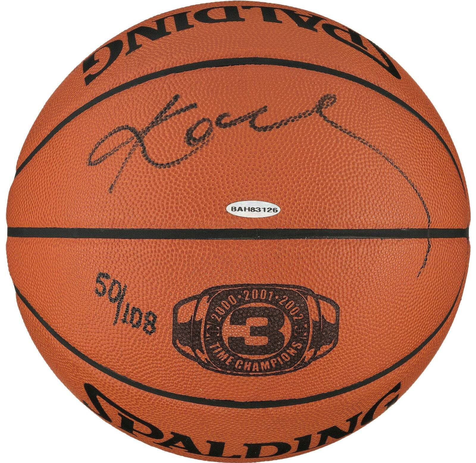 Kobe Bryant Signed Spalding Official 3 Time Champ Game Basketball UDA ...