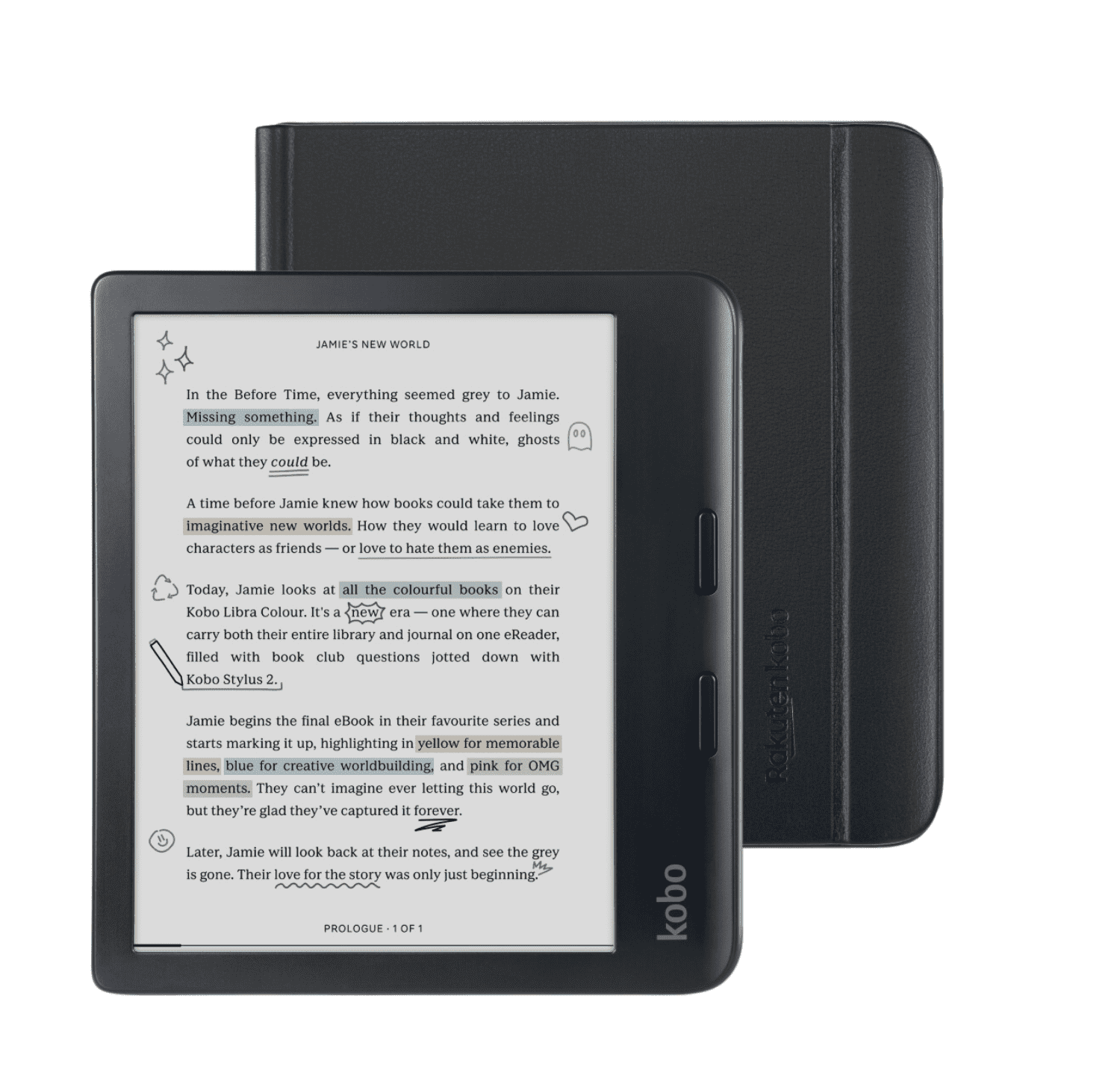 Kobo Libra Colour Black eReader with Case Bundle (Black Notebook ...
