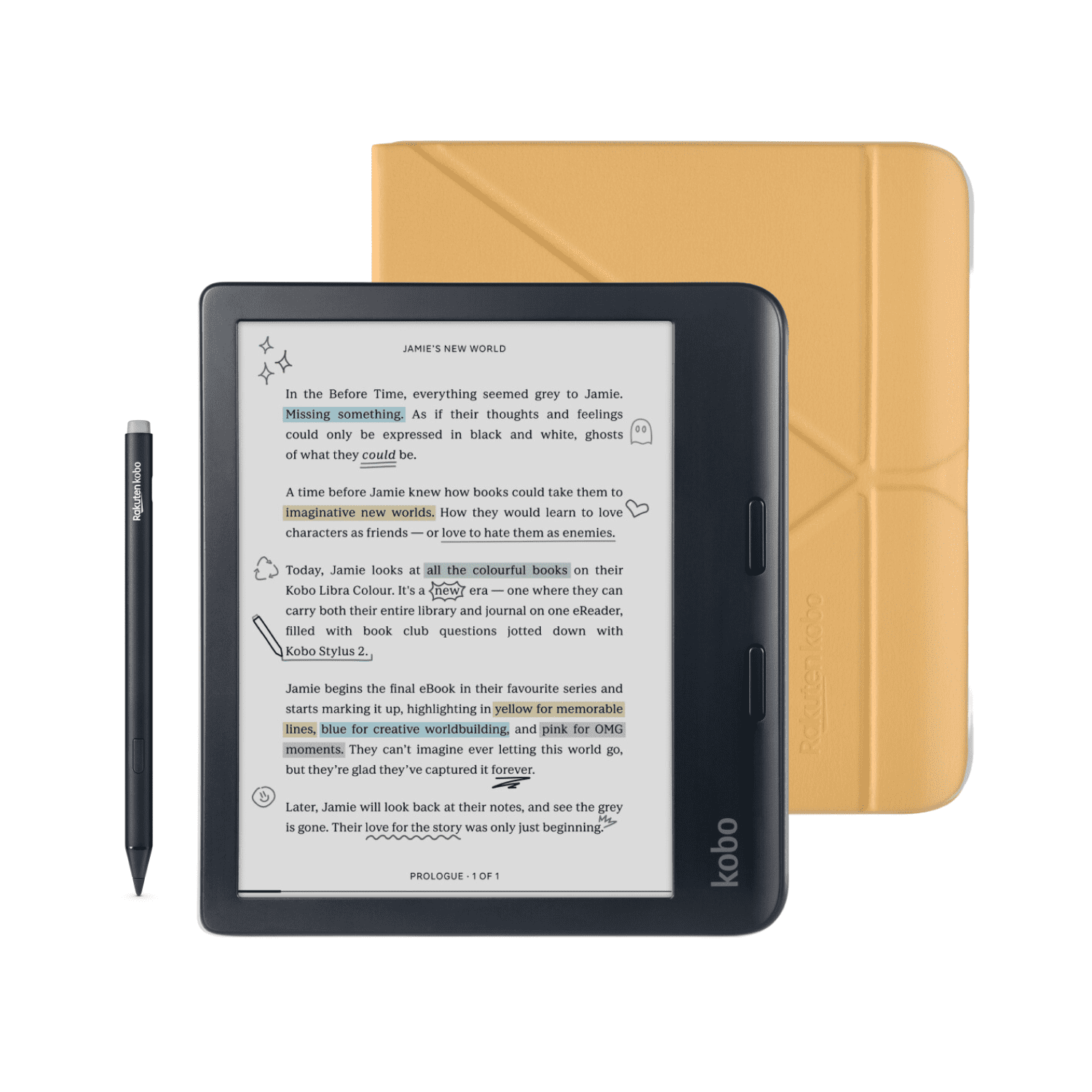 Kobo Libra Colour Black eReader with Case Bundle (Butter Yellow ...