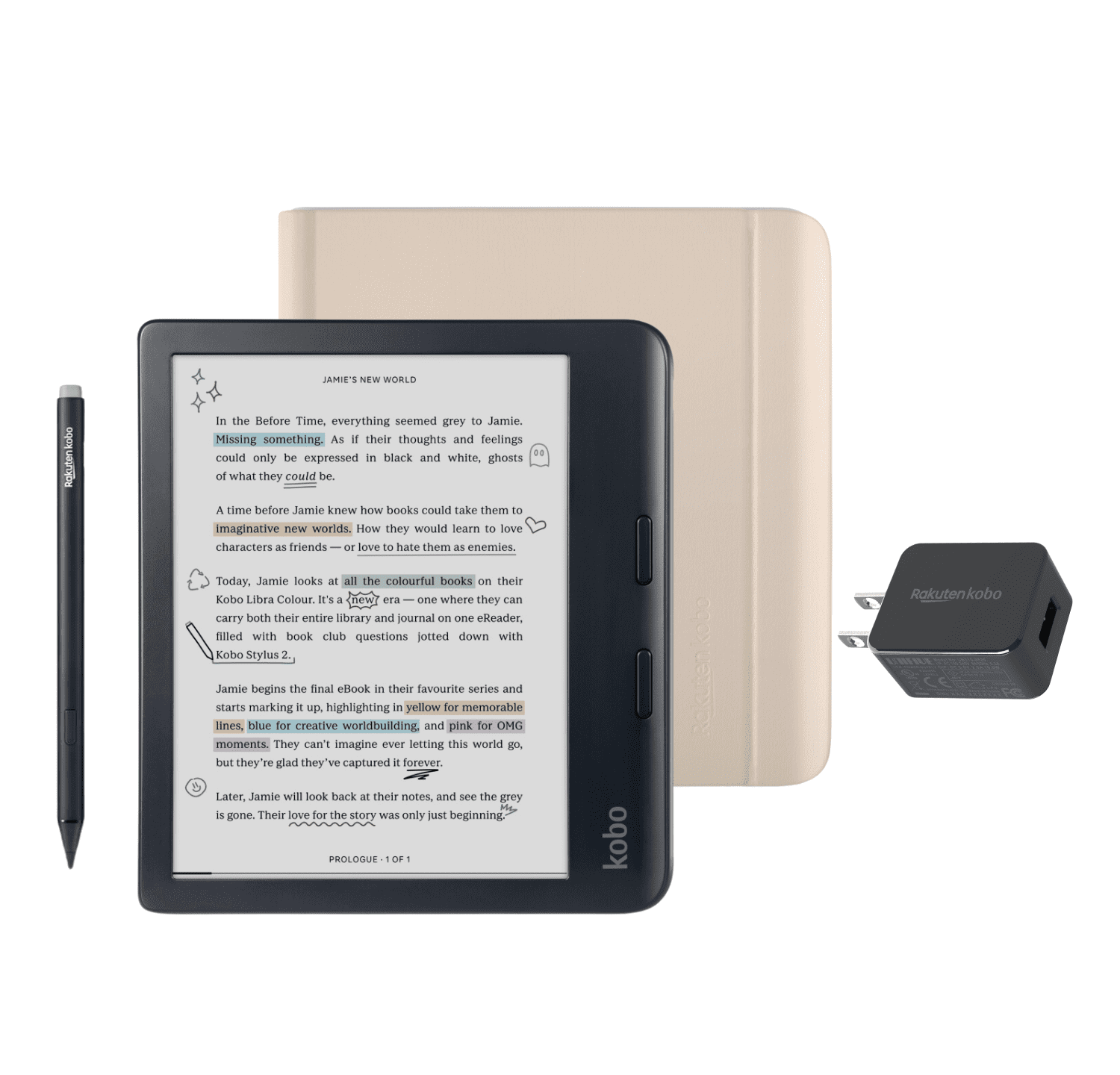 Kobo Libra Colour Black eReader with Case Bundle (Sand Beige Notebook ...