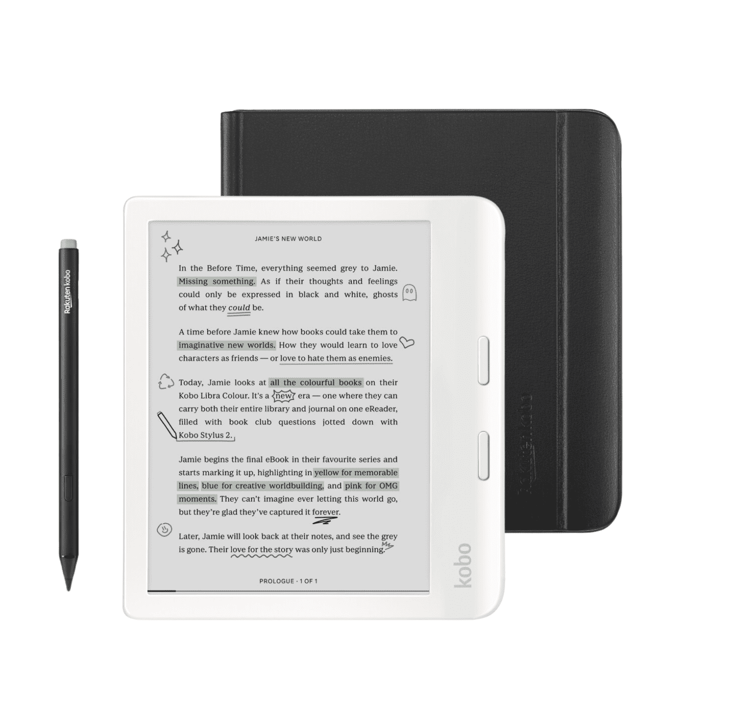 Kobo Libra Colour White eReader with Case Bundle (Black Notebook ...