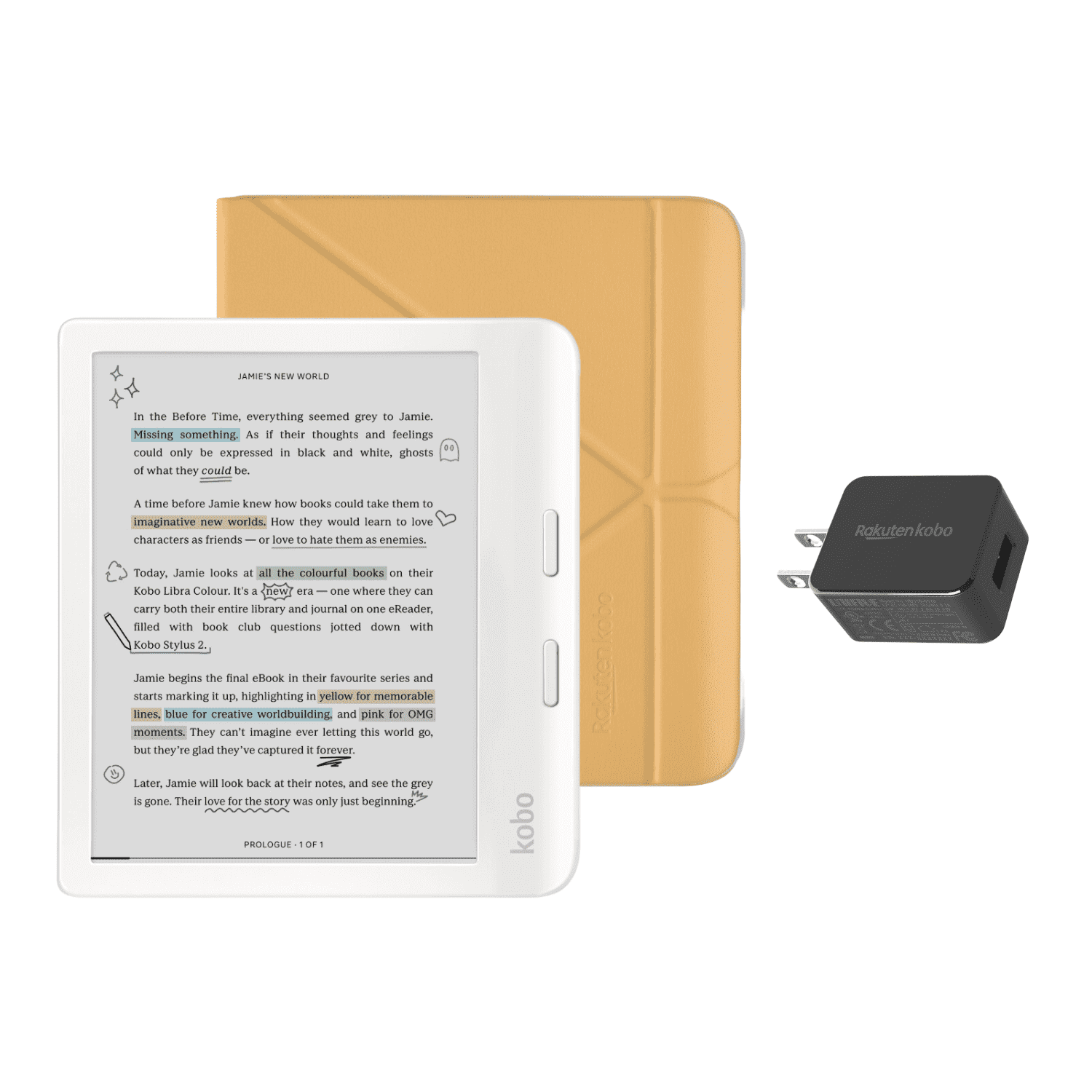 Kobo Libra Colour White eReader with Case Bundle (Butter Yellow ...