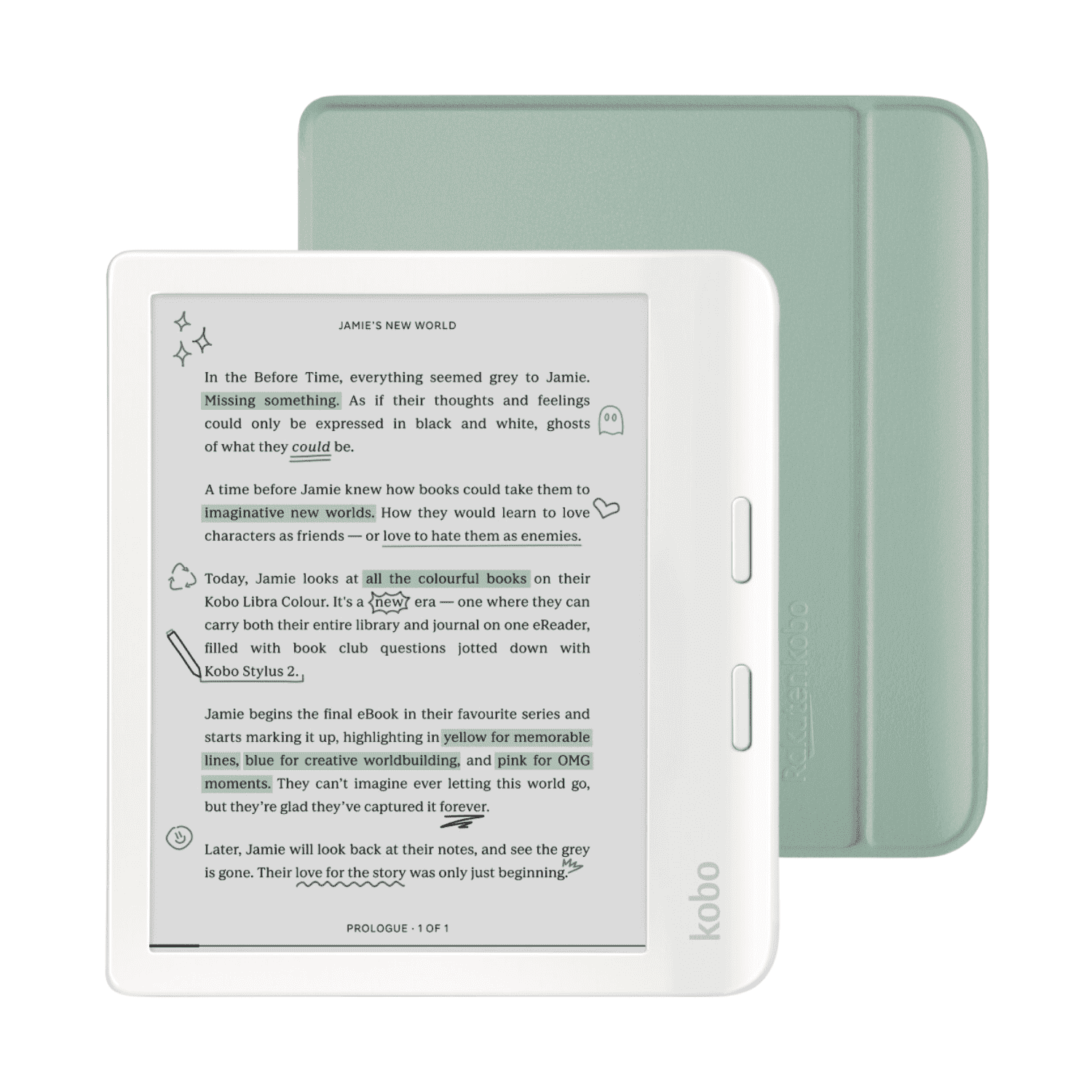 Free Shipping! Kobo Libra Colour White eReader with Garden Green ...