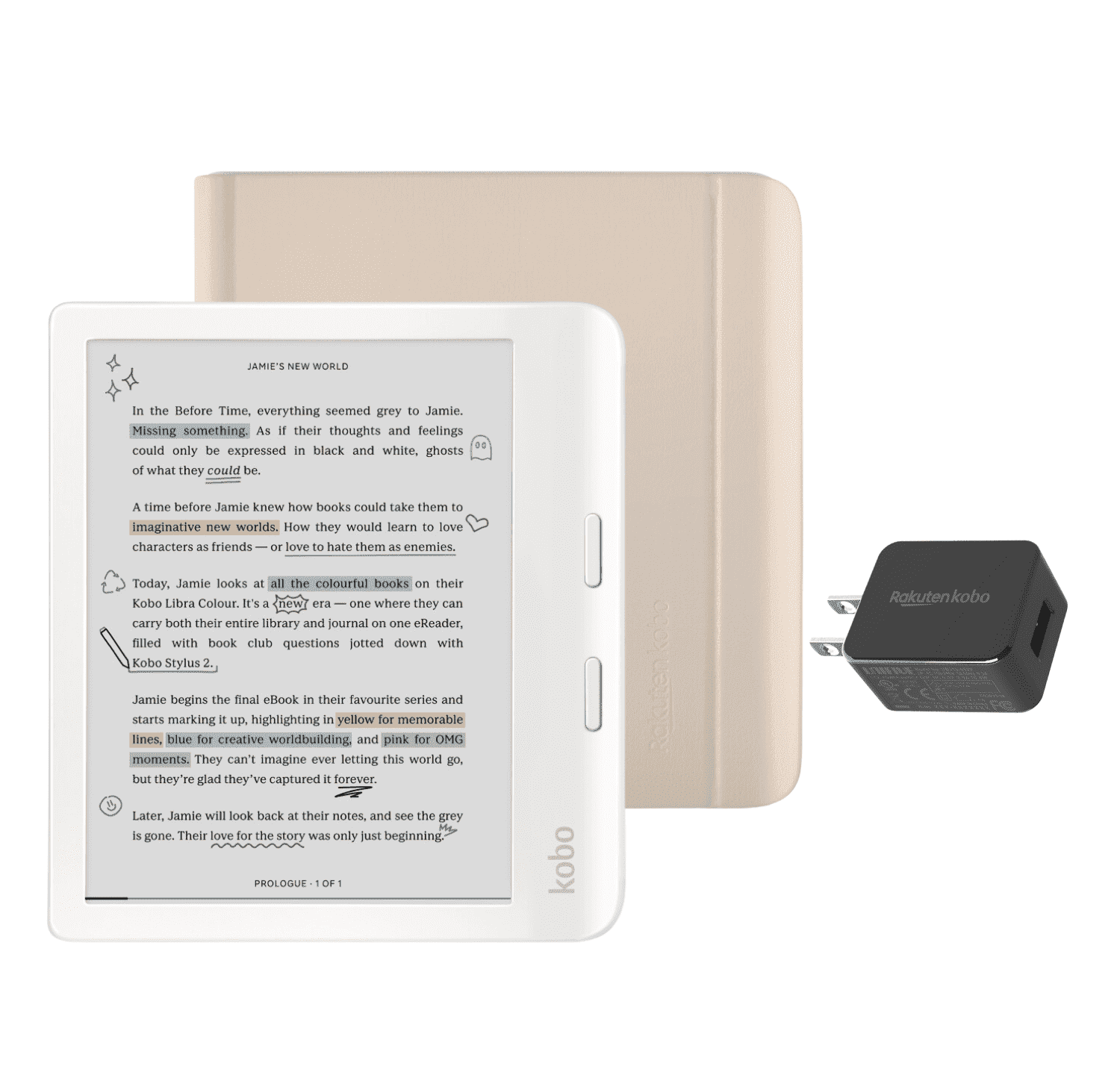 Kobo Libra Colour White eReader with Case Bundle (Sand Beige Notebook ...