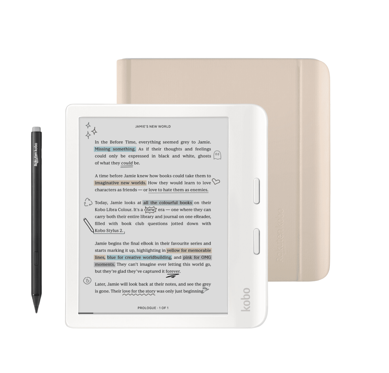 Kobo Libra Colour White eReader with Sand Beige Notebook SleepCover ...
