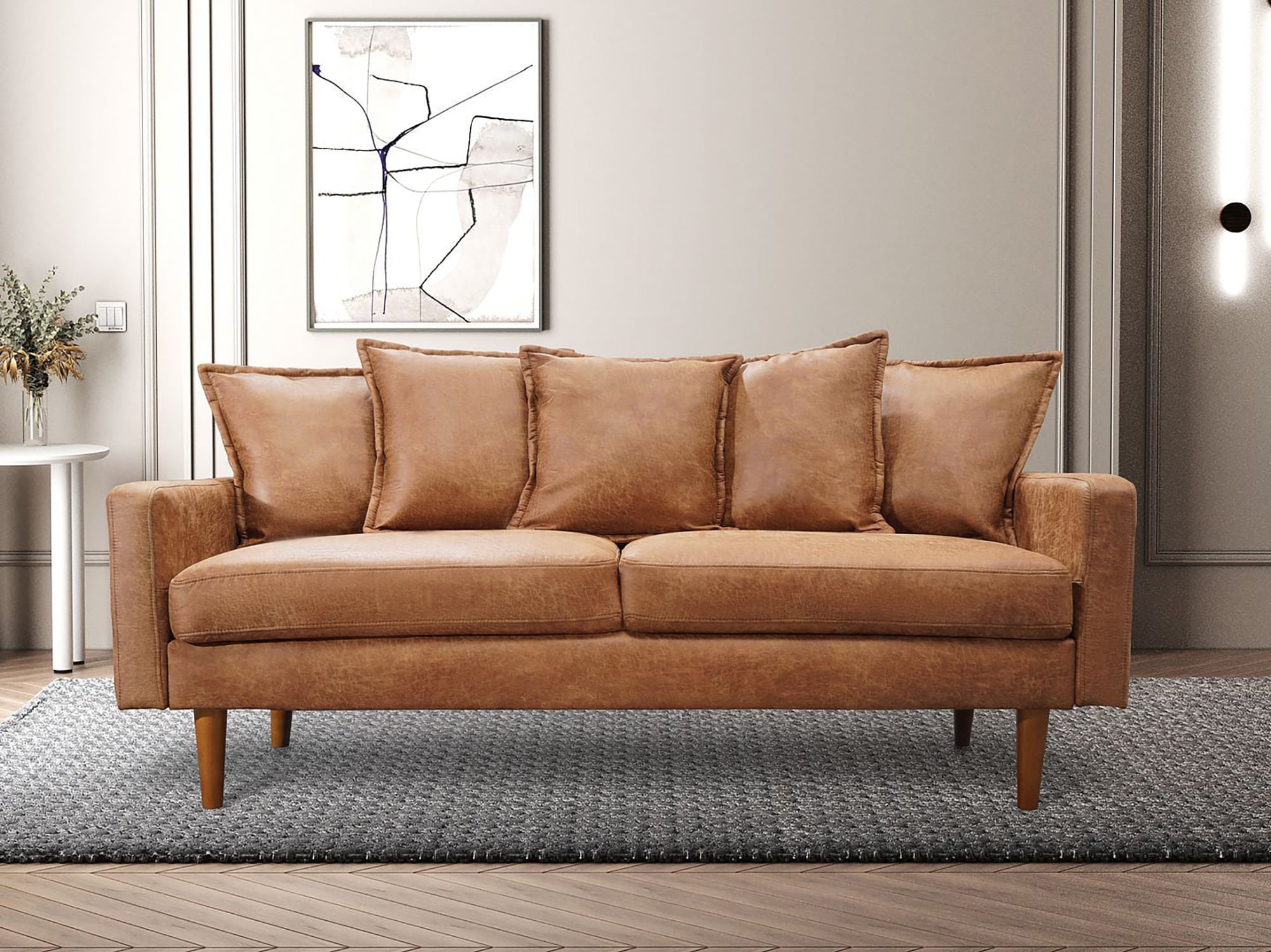 Camel Faux Leather Sofa