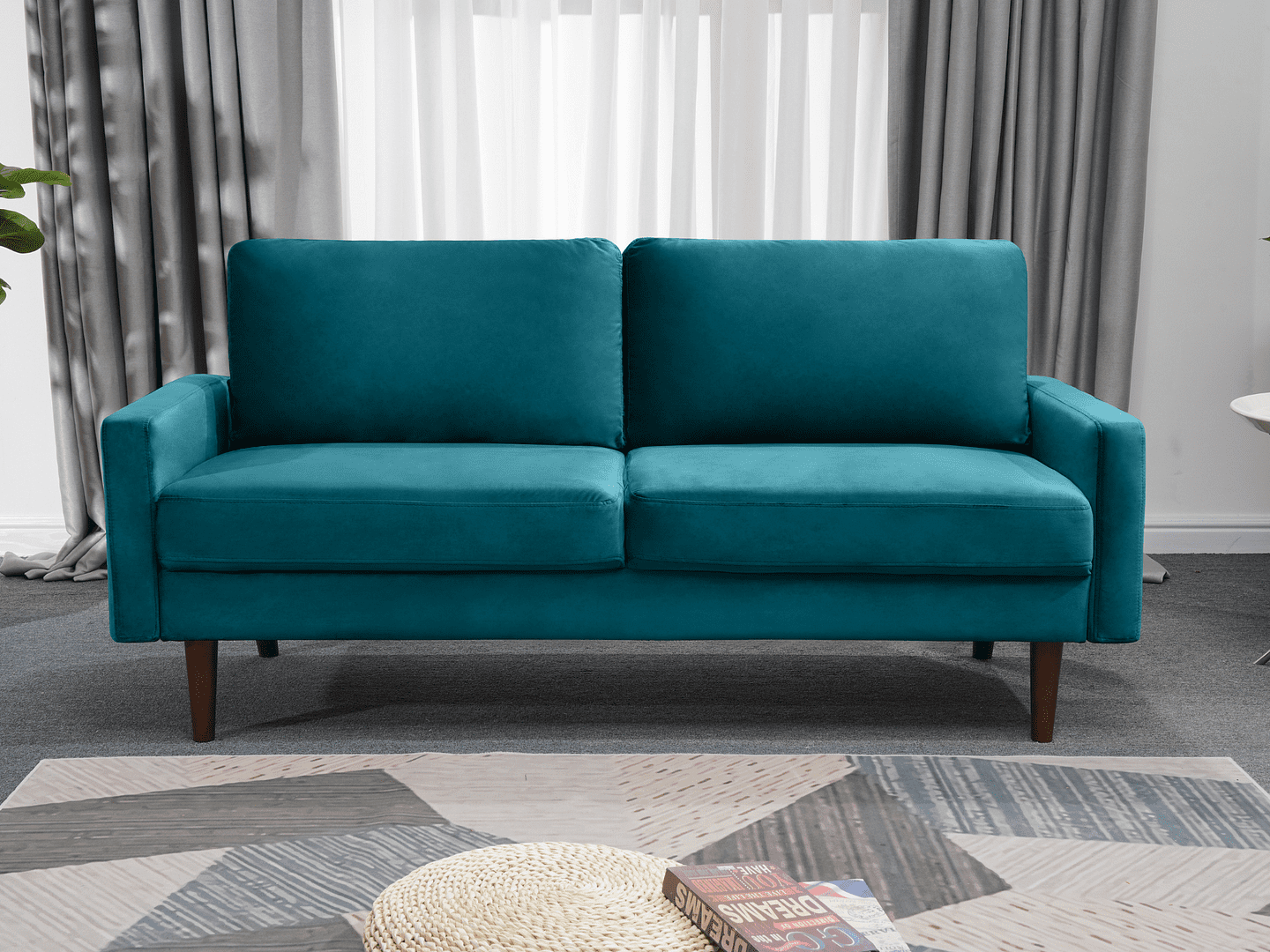 Koby Home 70 Velvet Sofa Couch 3 Seater Furniture Couches for Living Room Small Spaces Teal Blue Walmart