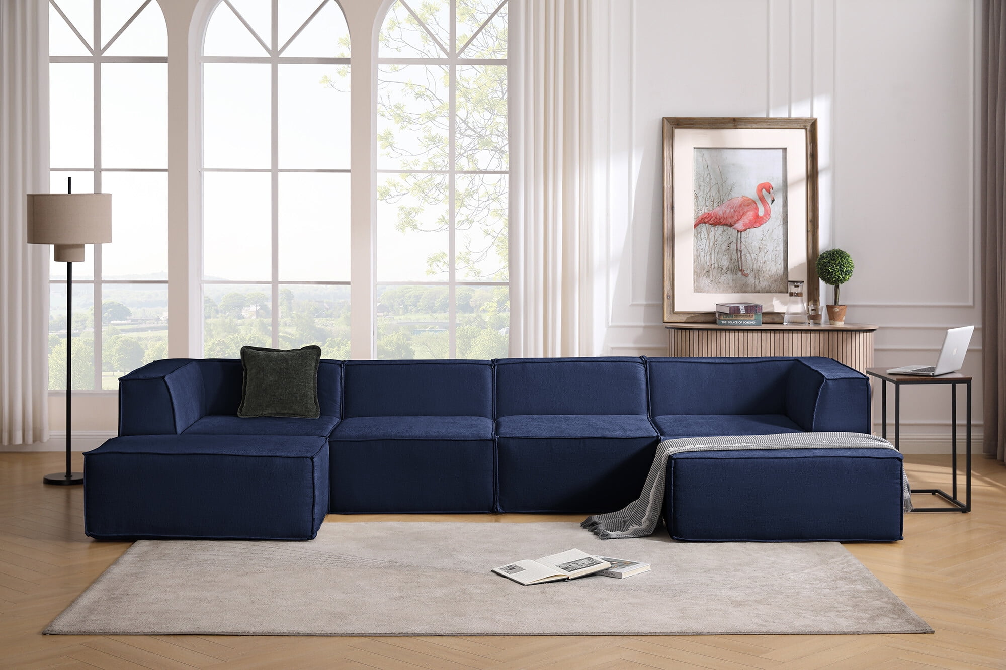 Koby Home Sectional Compressed Sofa Set 6pcs Chenille Couches for Living Room Color Blue ...