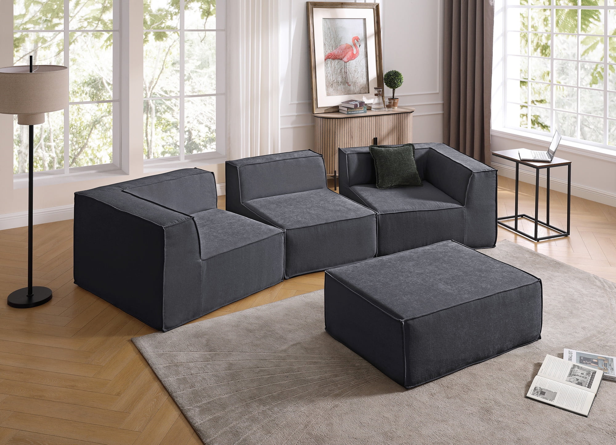 Koby Home Sectional Compressed Sofa Set 4pcs Chenille Couches for ...