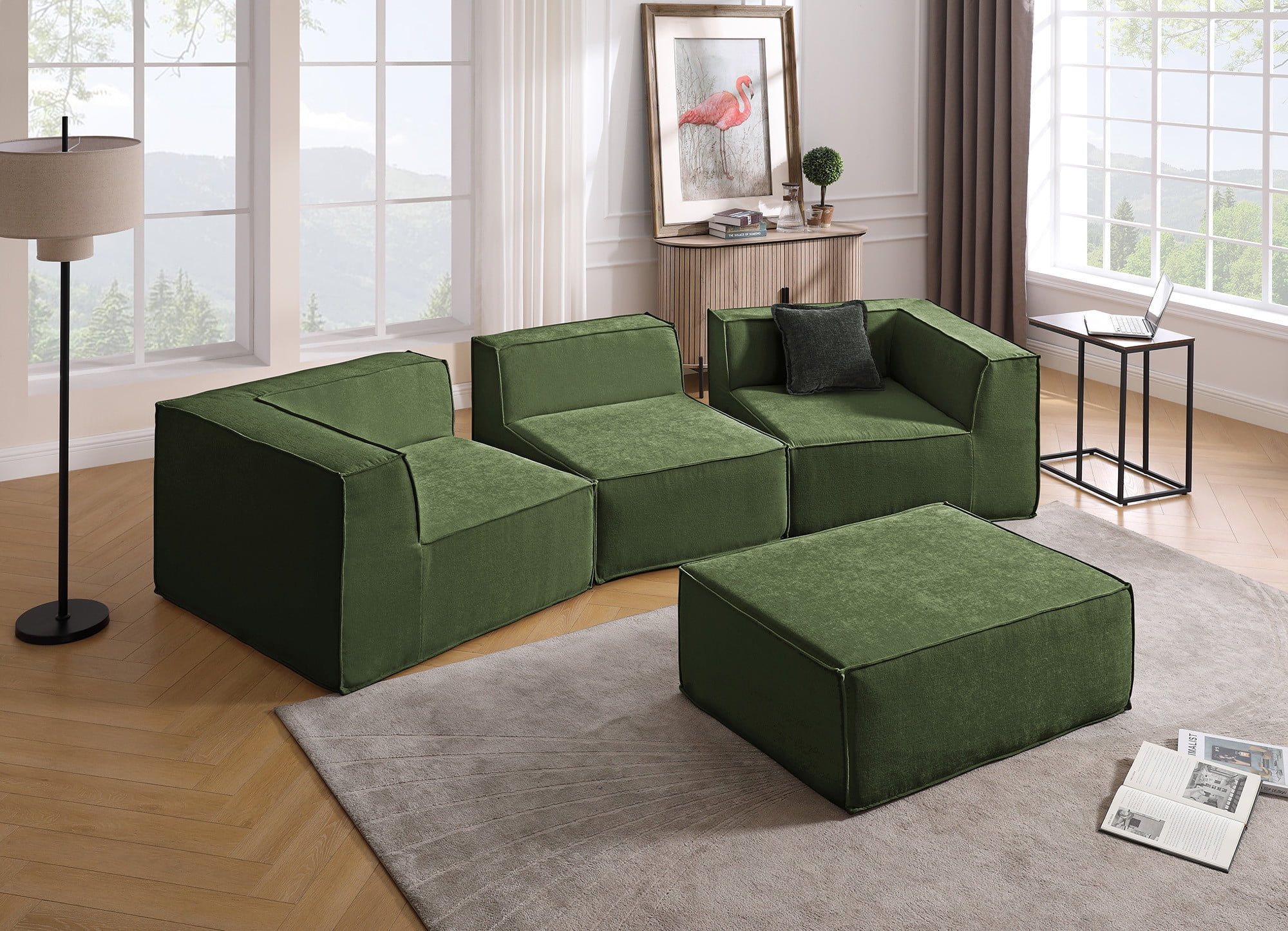 Koby Home Sectional Compressed Sofa Set 4pcs Chenille Couches for ...
