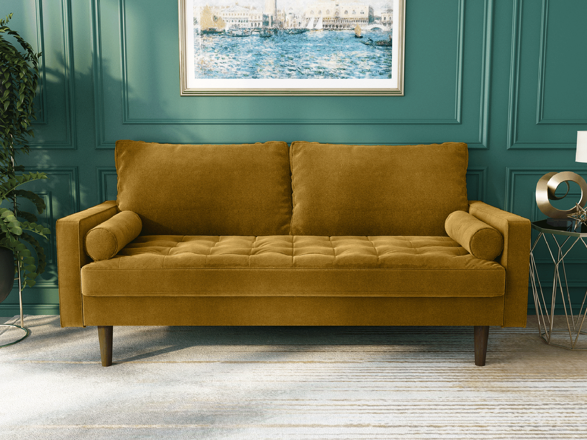 Koby Home Sectional Sofa Velvet Couch 70" Sleeper Sofas Couches for ...