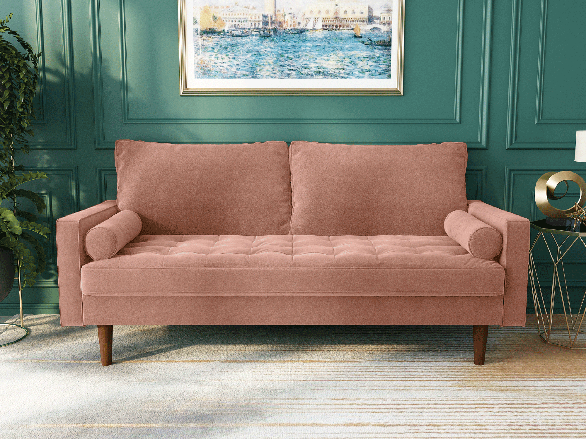 Koby Home Sectional Sofa Velvet Couch 70" Sleeper Sofas Couches for ...